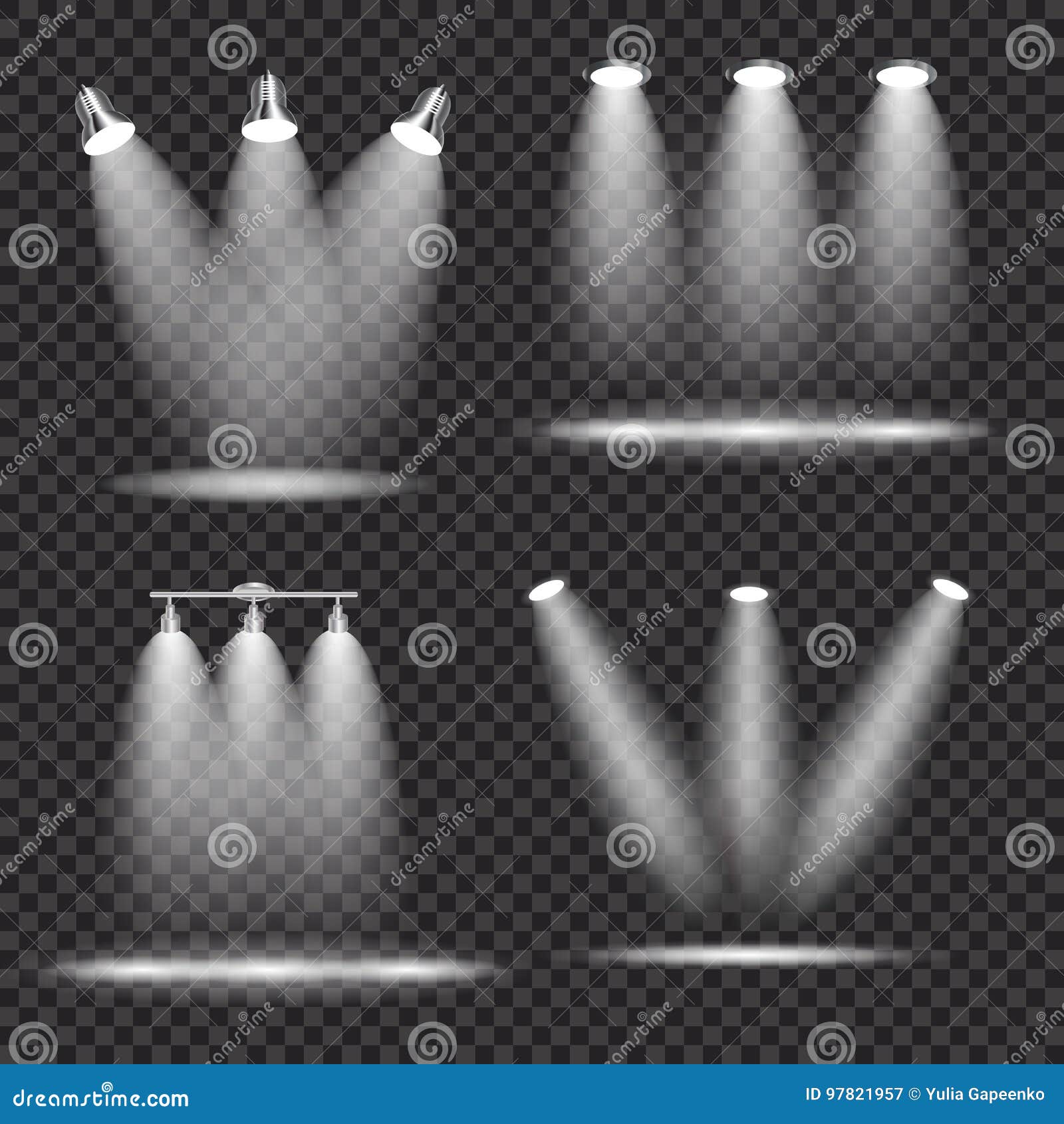 Set of Realistic Bright Projectors Lighting Lamp Collection with ...