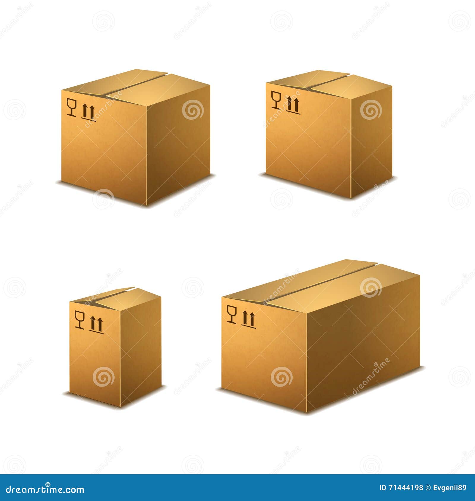Set of Realistic Cardboard Boxes with Cargo Signs on White Stock ...