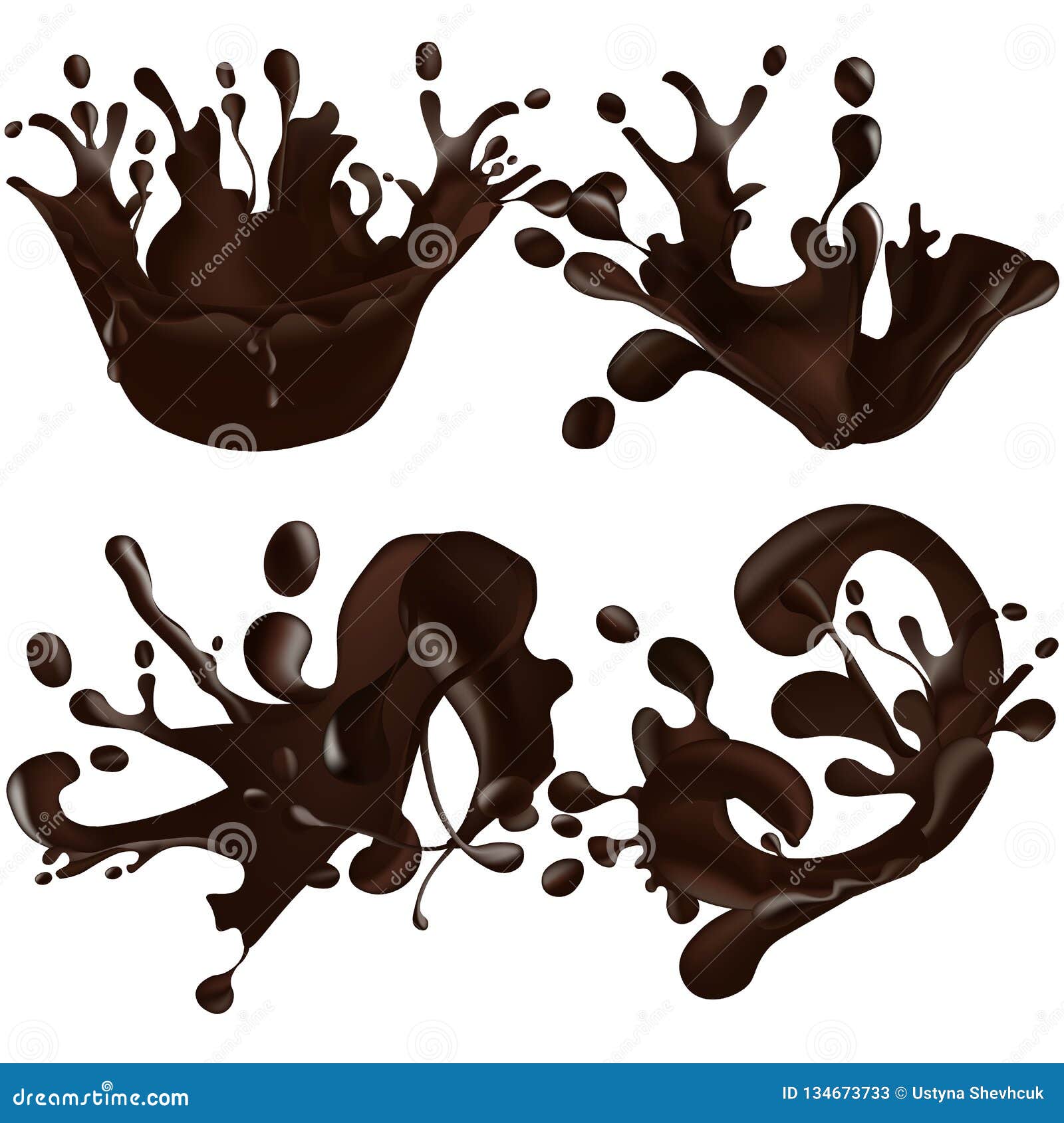 Set of Realistic Chocolate Splashes Isolated on White Background ...