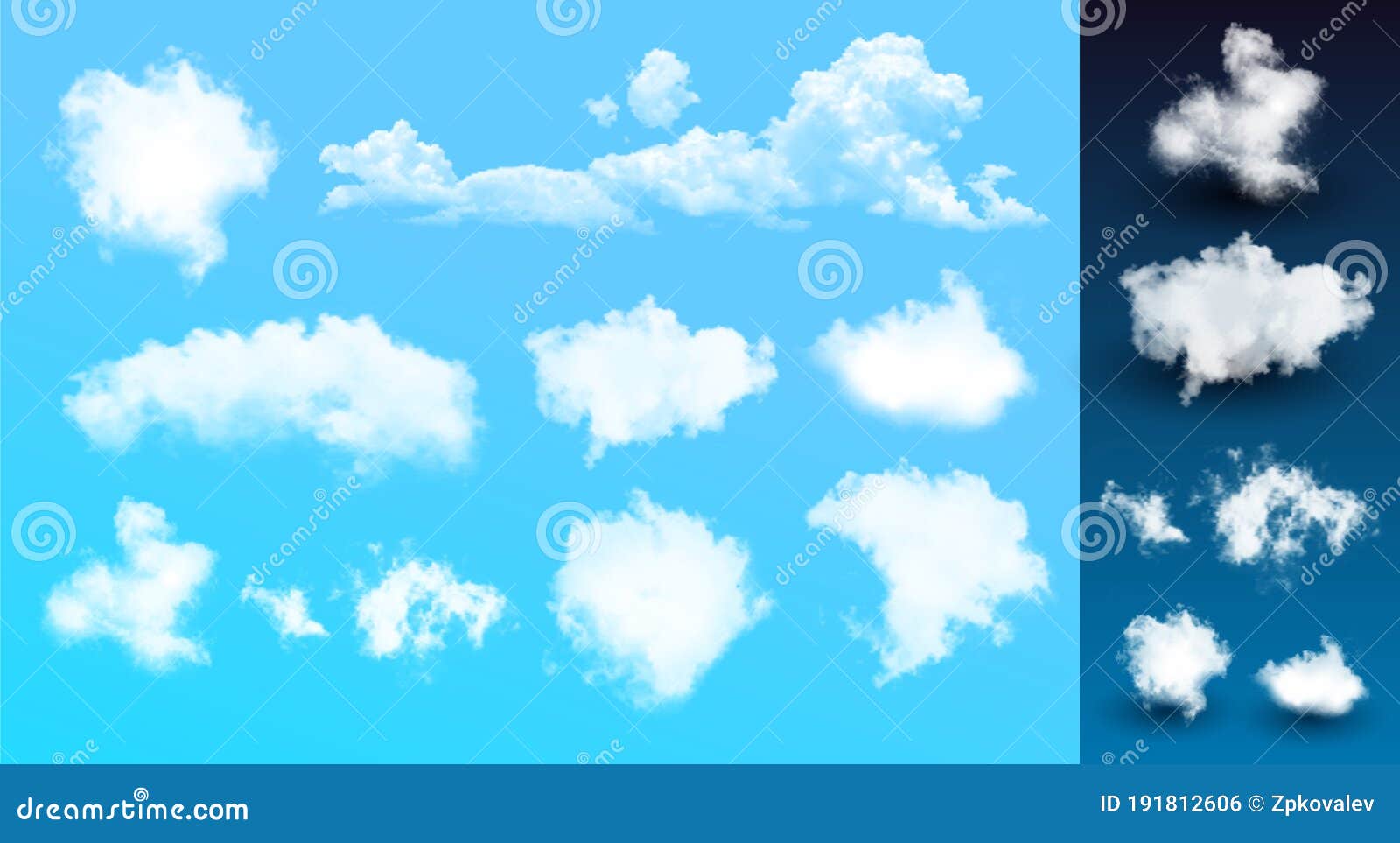 Set Of Realistic Cloud. Background With Clouds On Light Blue Sky ...