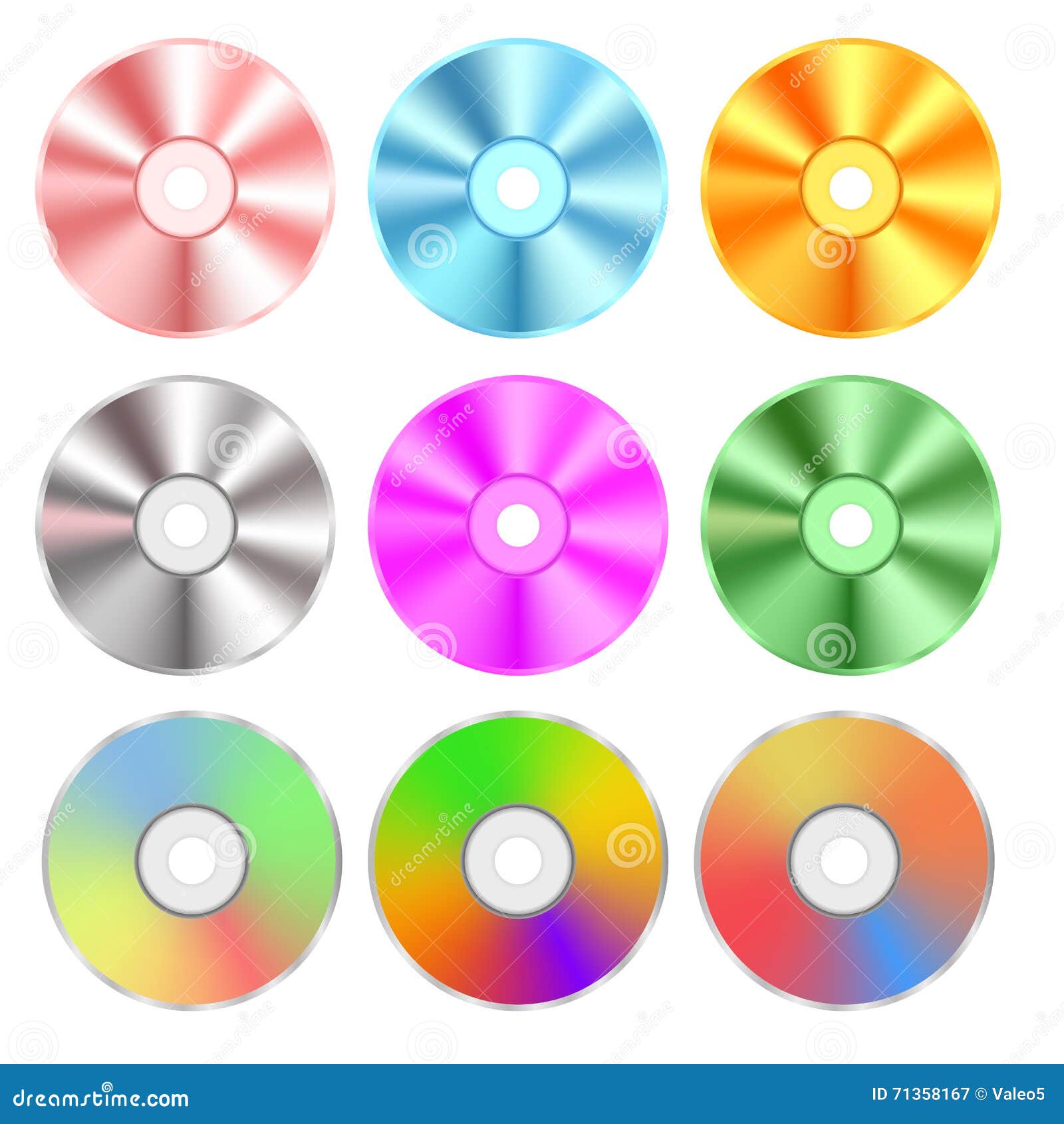 Set of Realistic Colorful Compact Discs Isolated Stock Vector ...