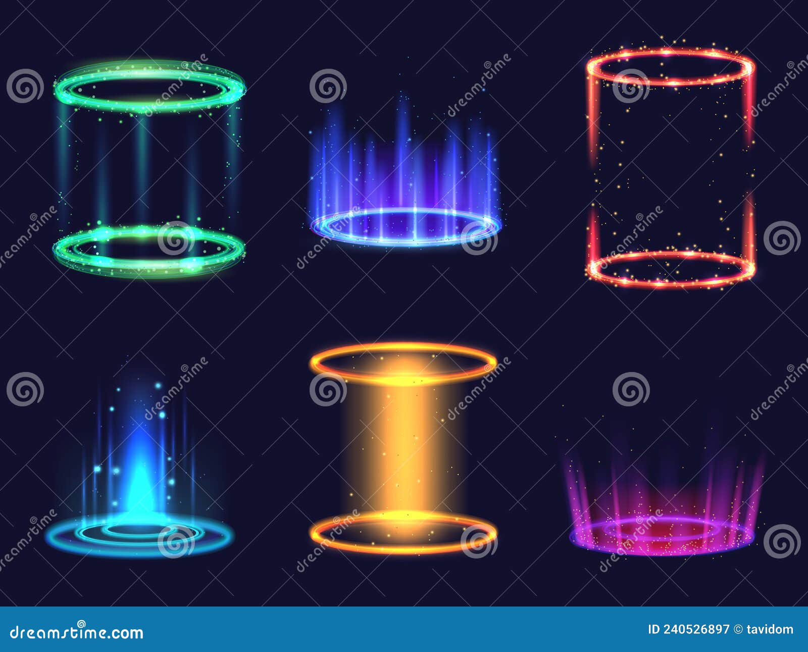 Set of Realistic Colorful Magic Portals on Dark Background. Isolated ...