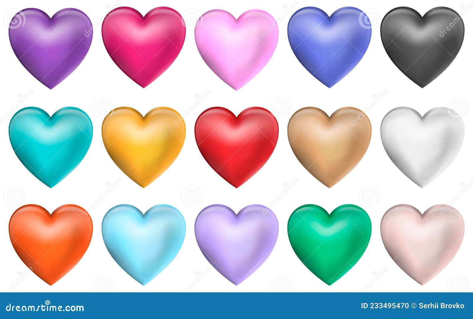 Set of Realistic Colors Hearts Isolated on White Background. Vector ...