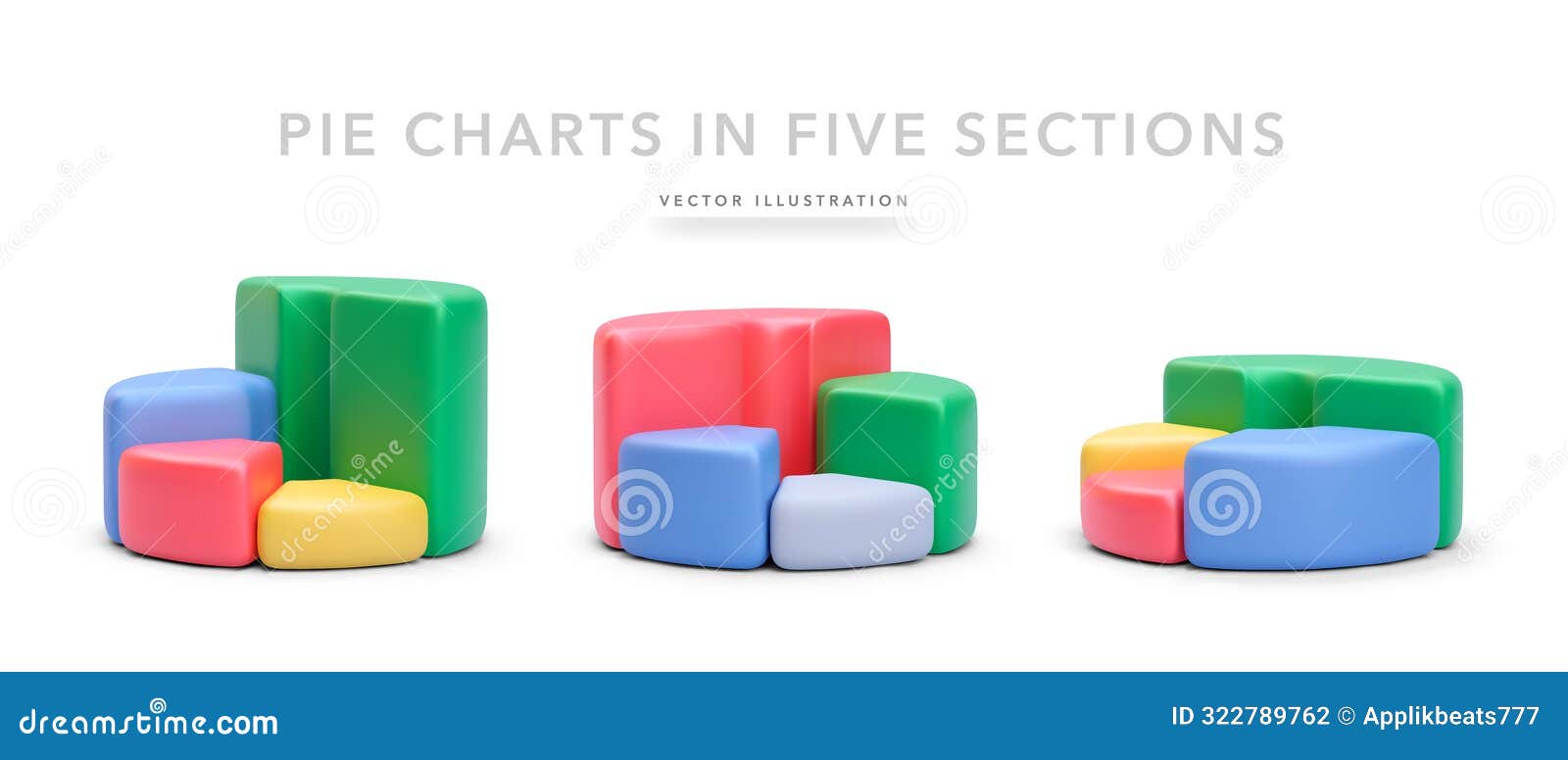Set of Realistic Colour Pie Charts in Five Sections Isolated on White ...