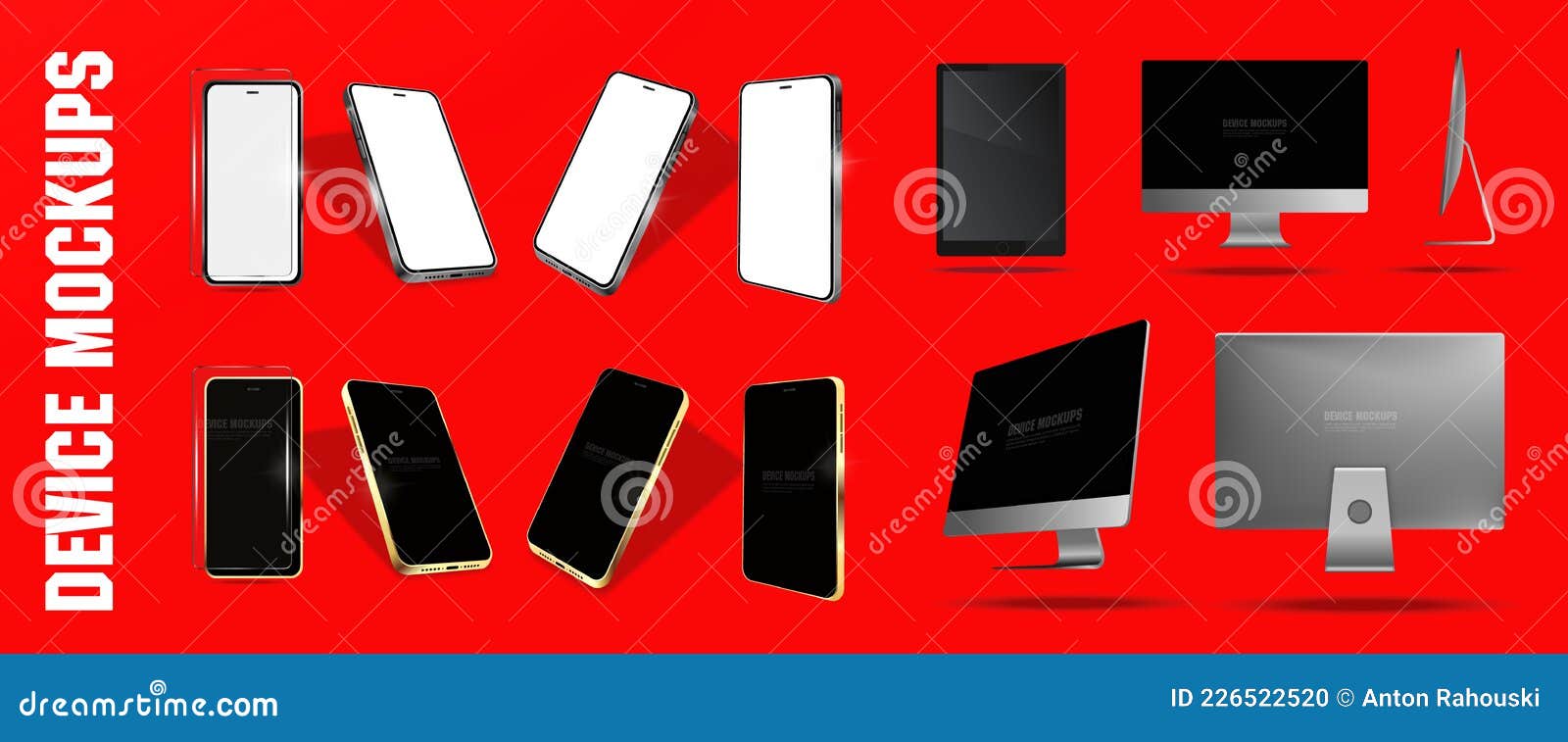 Set of Realistic Computers and Mobile Phones. Personal Computer ...