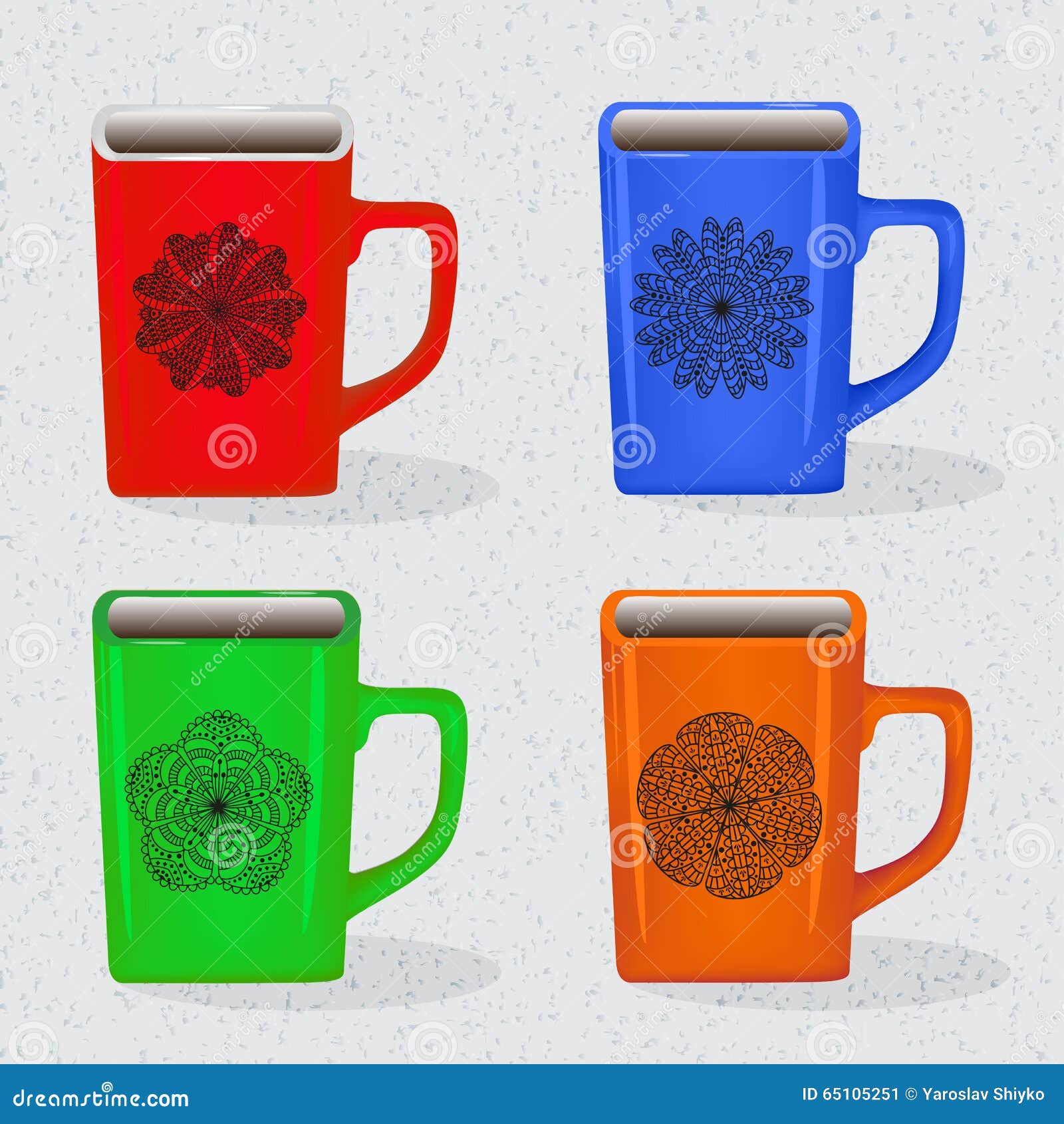Set of Realistic Cups with Floral Pattern. Stock Vector - Illustration ...