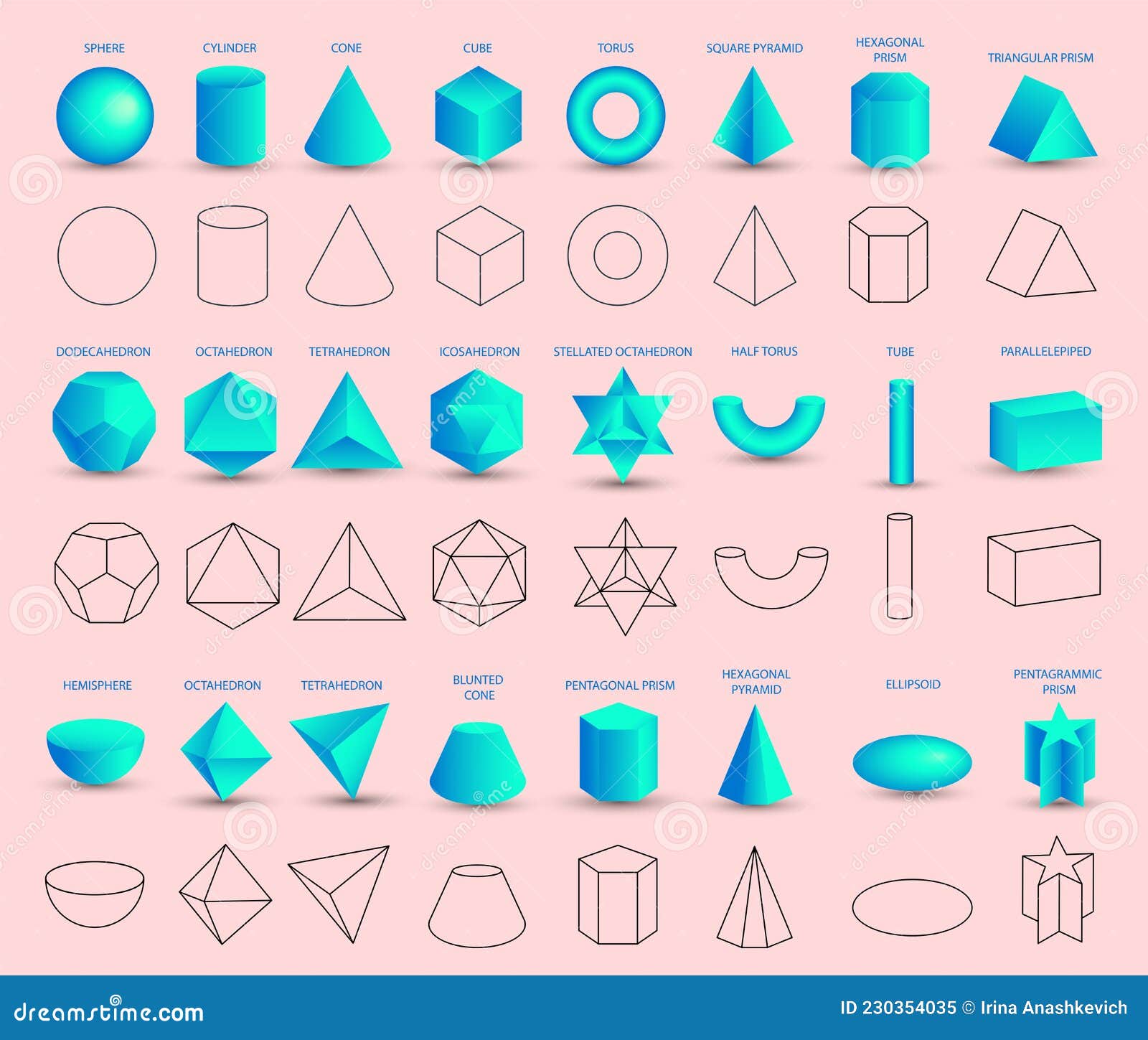 Set Of Realistic 3D Blue Geometric Shapes Isolated On Pink Background ...