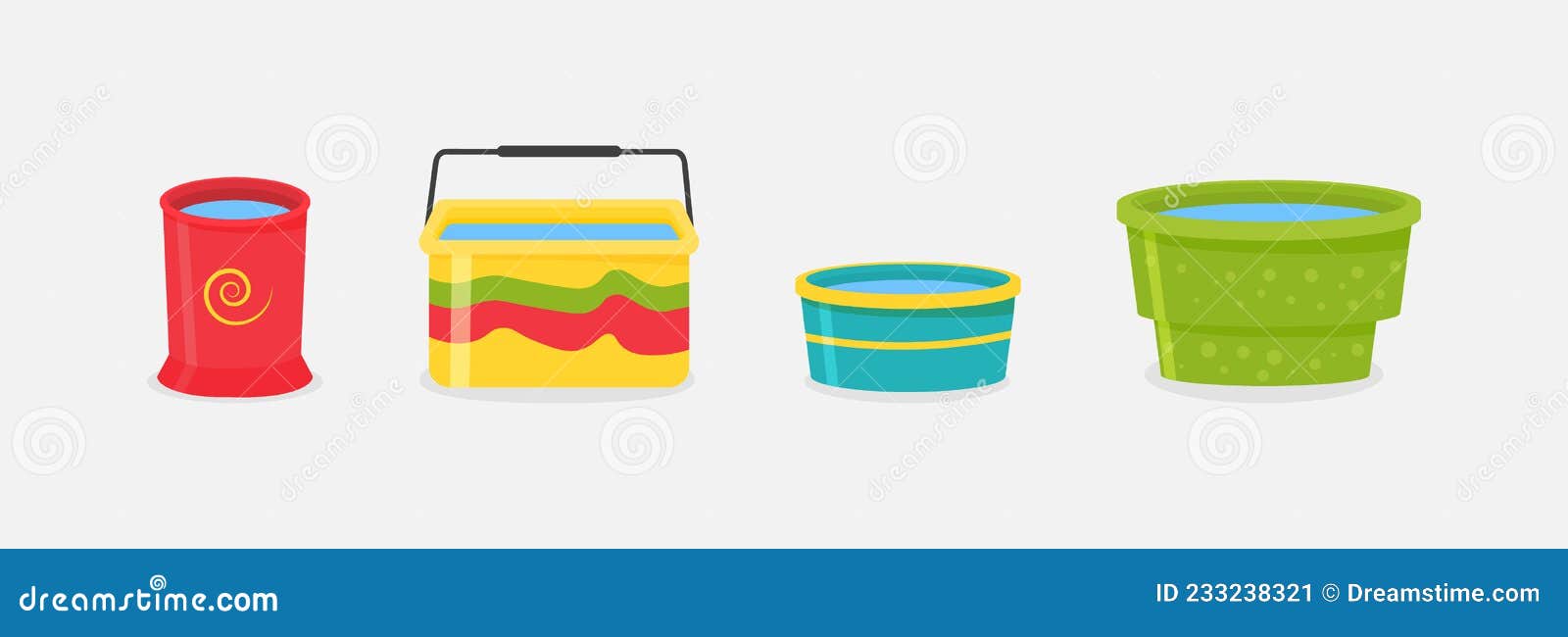 Set of Realistic 3d Colored Empty Plastic Buckets with Handle. the ...