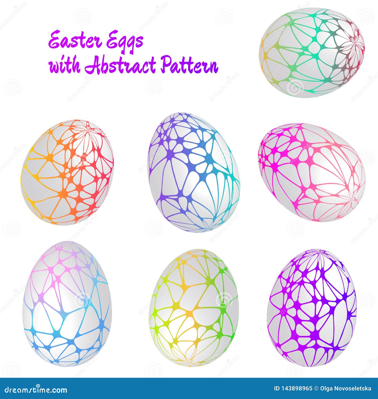 Set of Realistic 3D Easter Eggs with Abstract Grid Pattern. Stock ...