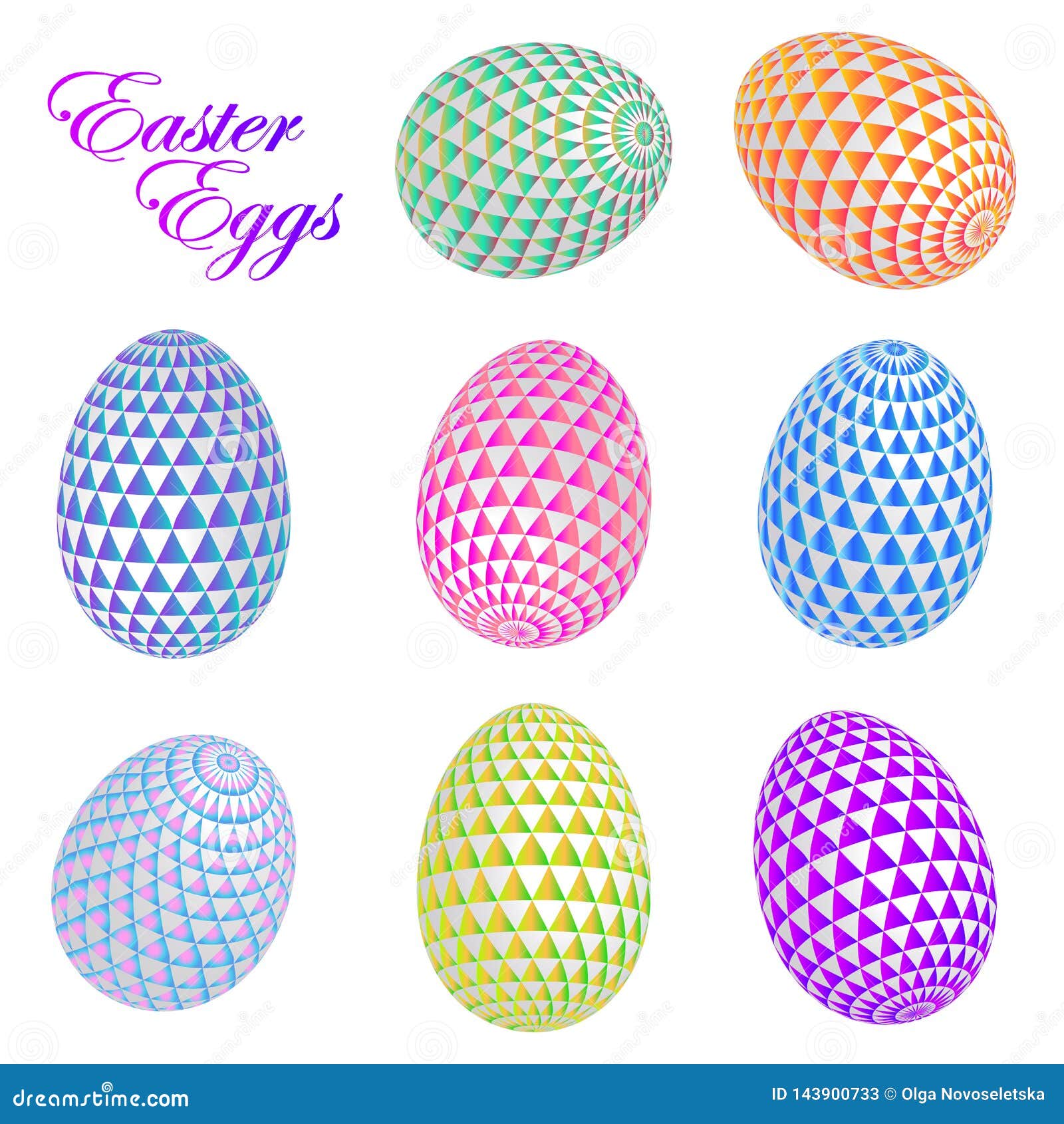 Set of Realistic 3D Easter Eggs with Abstract Pattern. Stock Vector ...