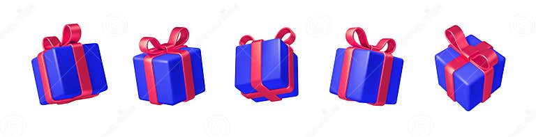 Set of Realistic 3d Render Gift Boxes. Blue Gift Box with Red Bow and ...