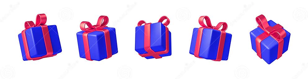 Set of Realistic 3d Render Gift Boxes. Blue Gift Box with Red Bow and ...