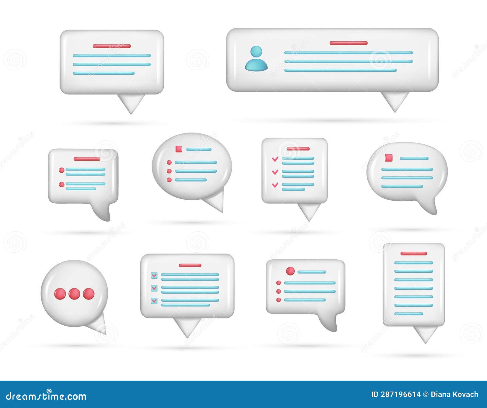 Set of Realistic 3d White Speech Bubble, Message Button, Chat Box with ...