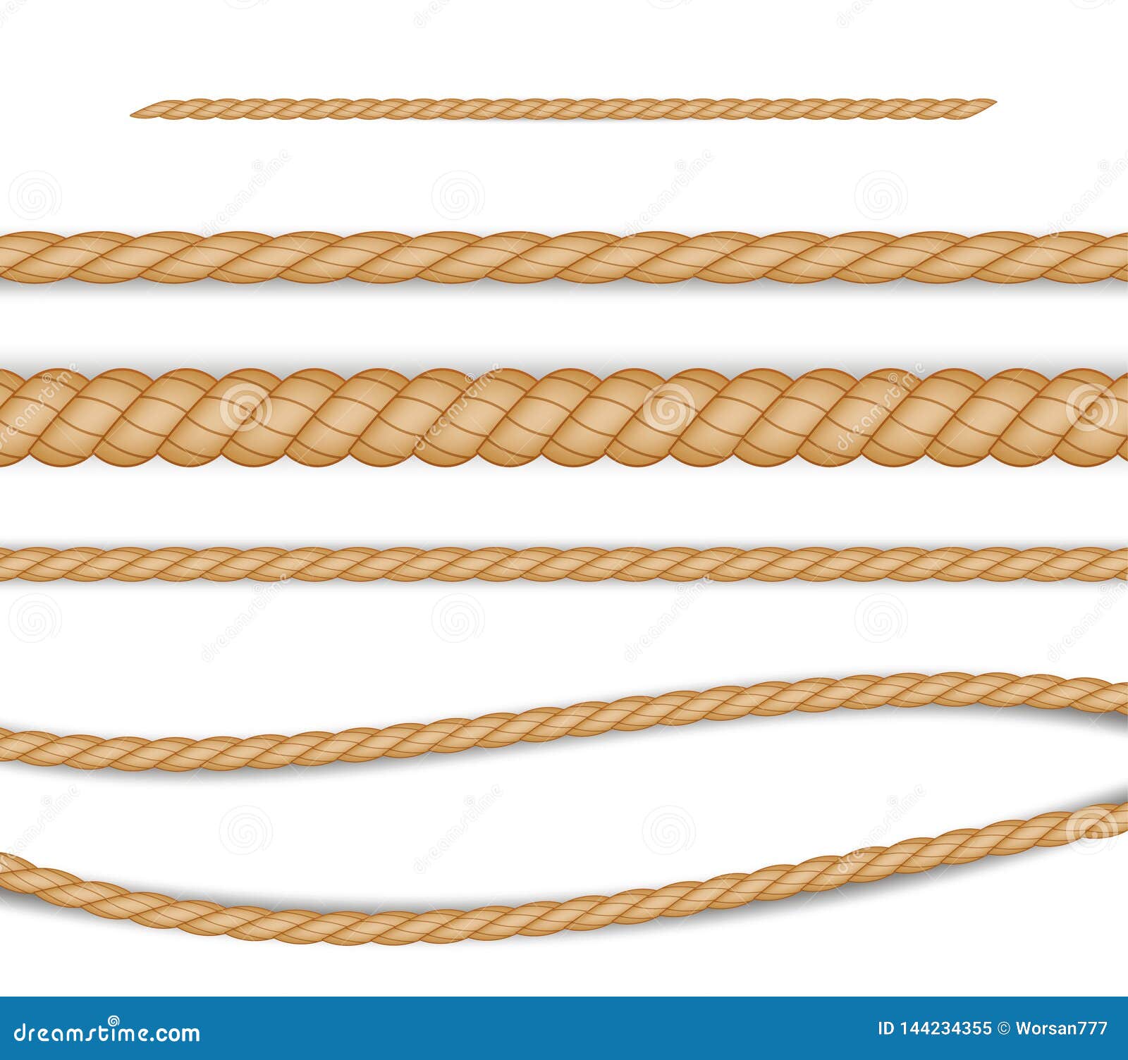 Set of Realistic Different Ropes for Decoration and Covering on White ...