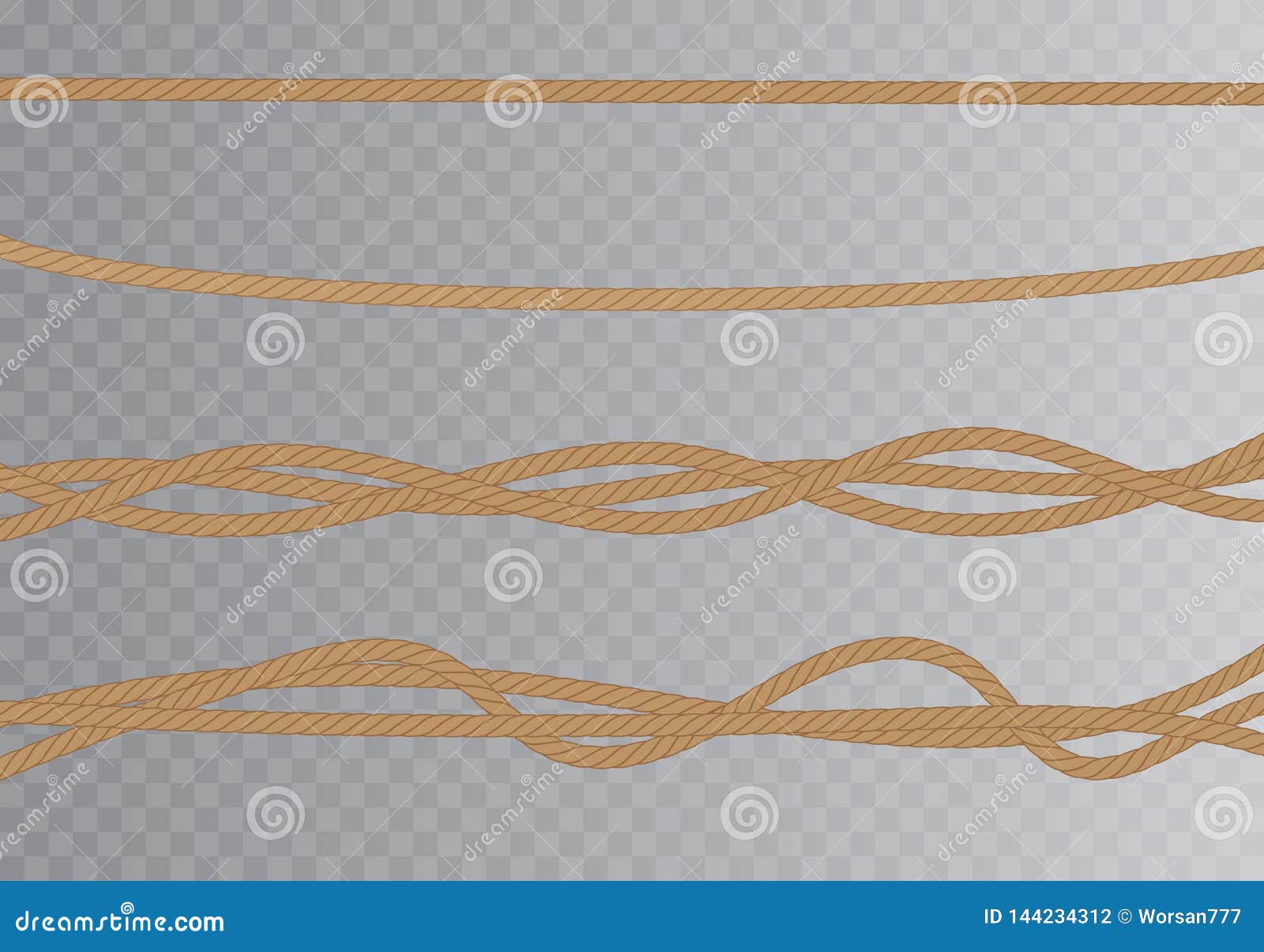 Set of Realistic Different Ropes for Decoration and Covering on White ...