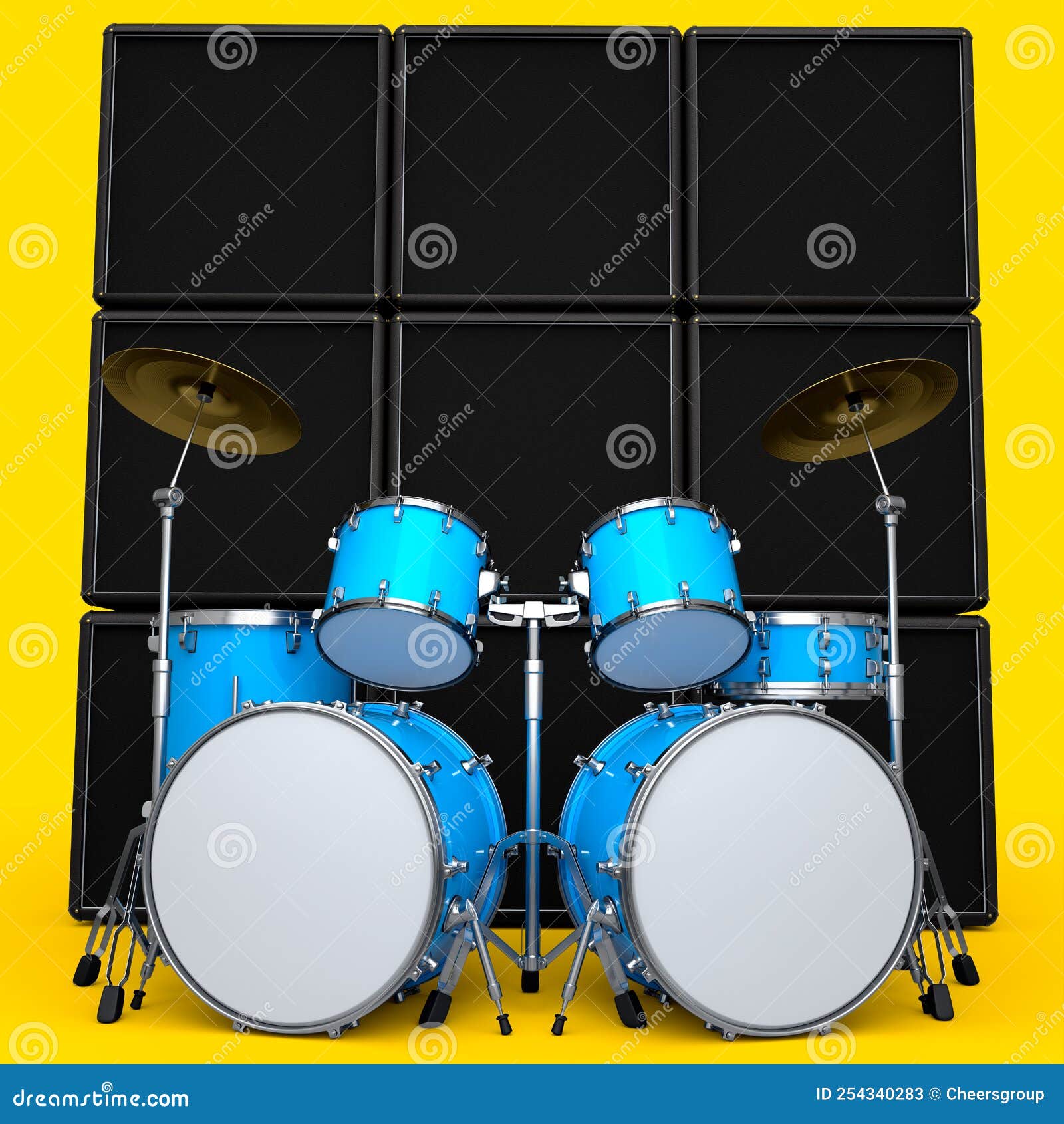 Set of Realistic Drums with Metal Cymbals or Drumset and Amplifier on ... Set of Realistic Drums with Metal Cymbals or Drumset and Amplifier on ...