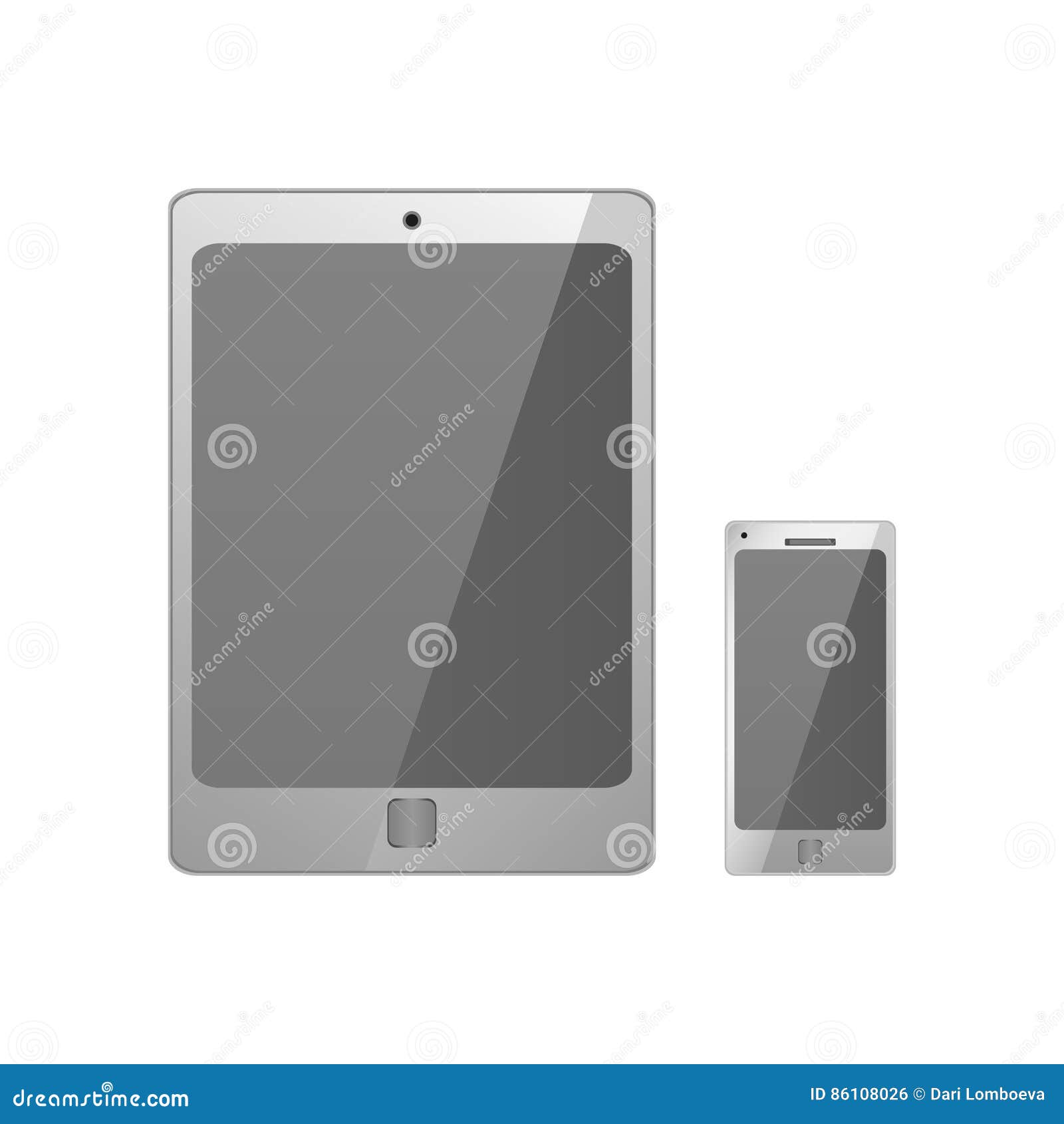 Set of Realistic White Electronic Technology Devices with Empty Grey ...