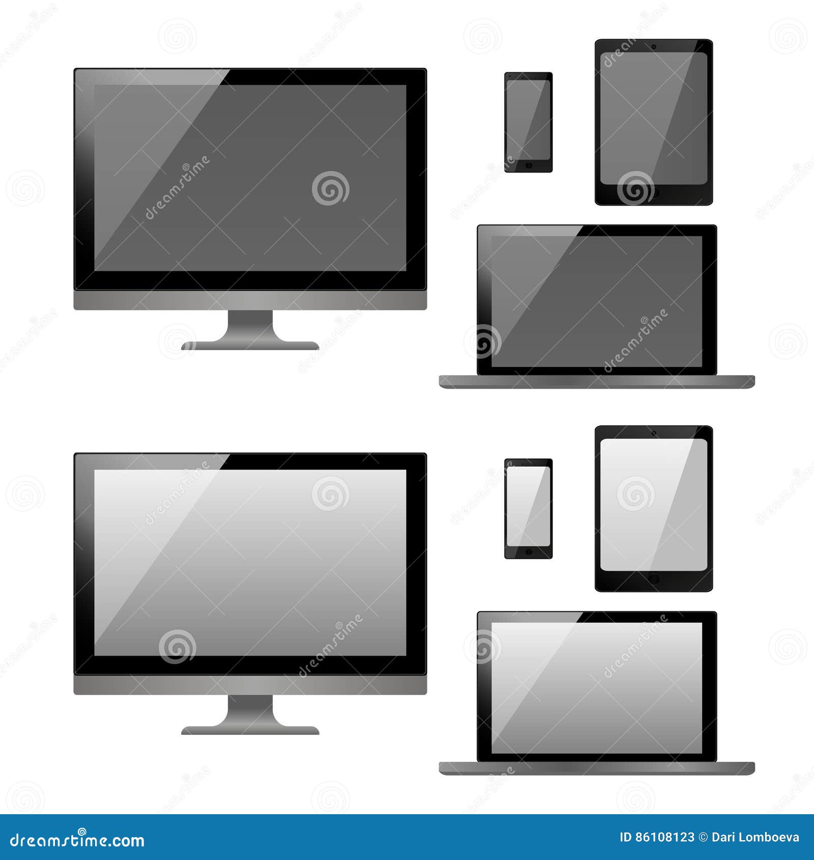 Set of Realistic Electronic Technology Devices with Empty Black and ...