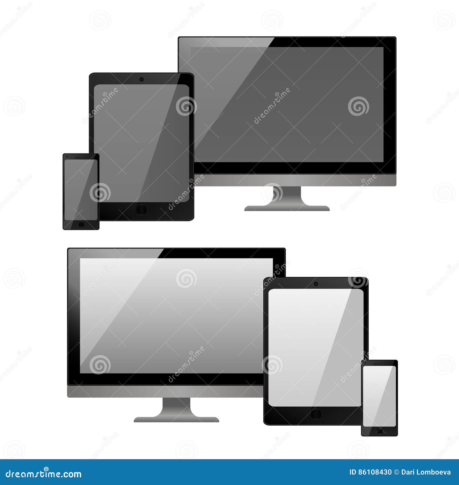 Set of Realistic Electronic Technology Devices with Empty Black and ...