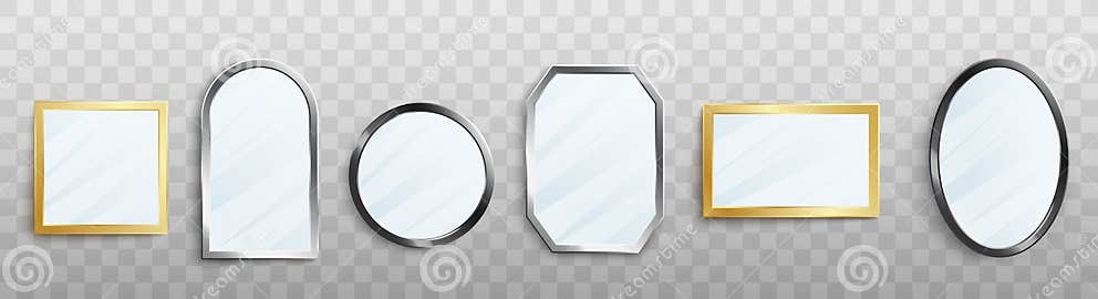Set of Realistic Empty Mirrors of Different Shapes, Shiny Frames with ...