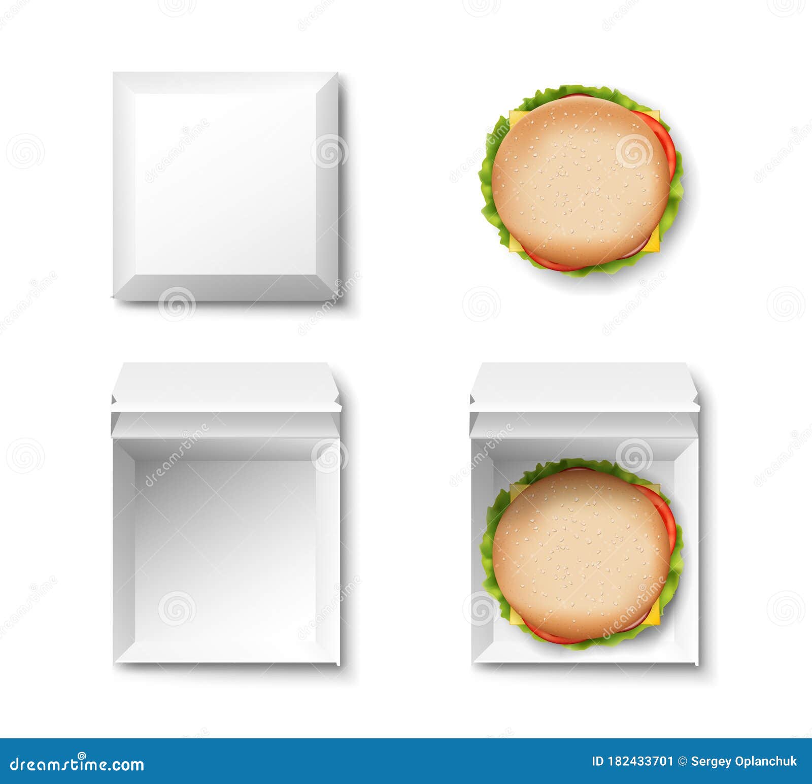 Set of Realistic Empty Package Box and with Burger Top View Isolated ...