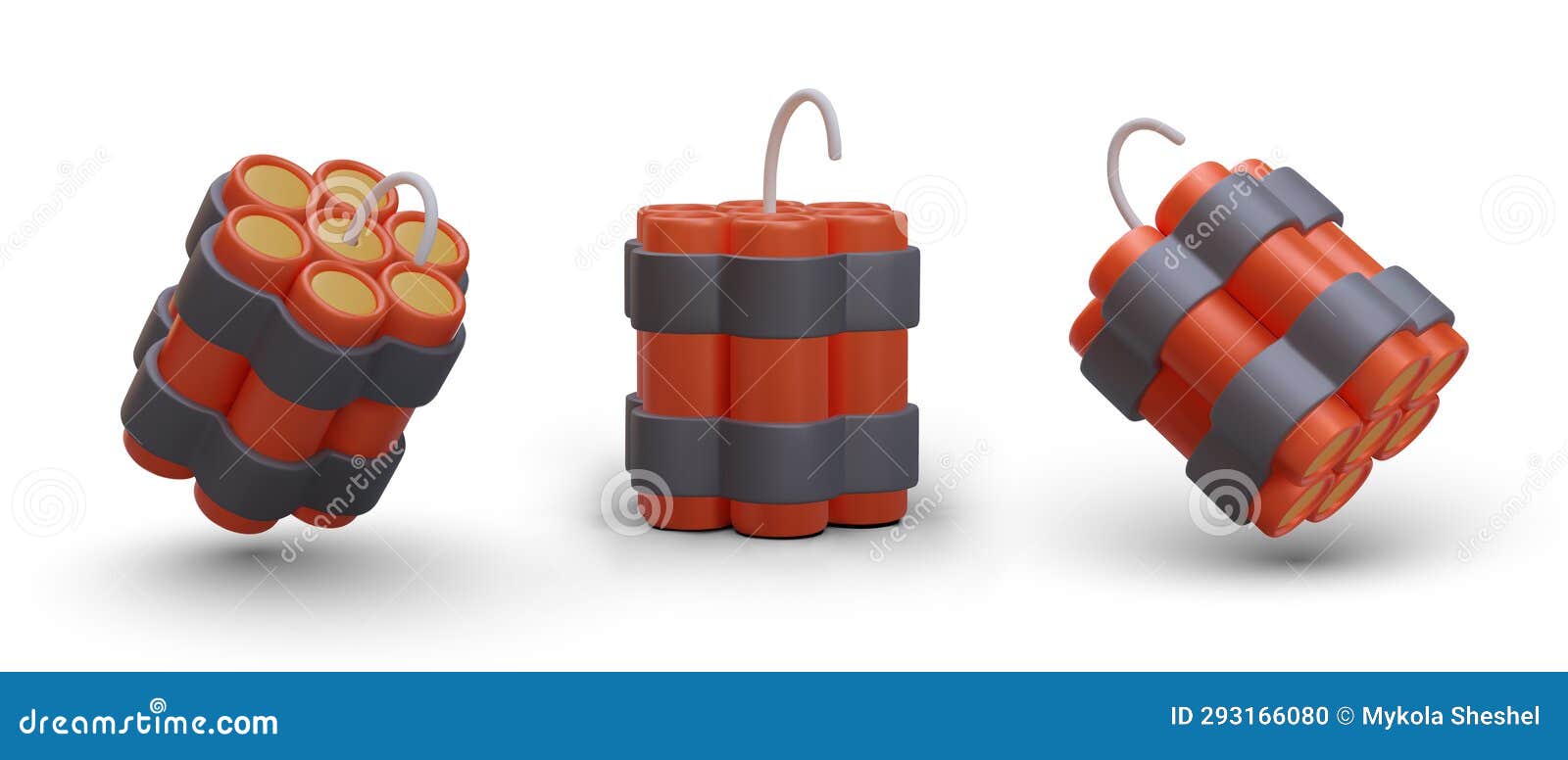 Set of Realistic Explosives in Different Positions. Sticks of Dynamite ...
