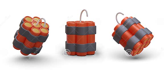 Set of Realistic Explosives in Different Positions. Sticks of Dynamite ...
