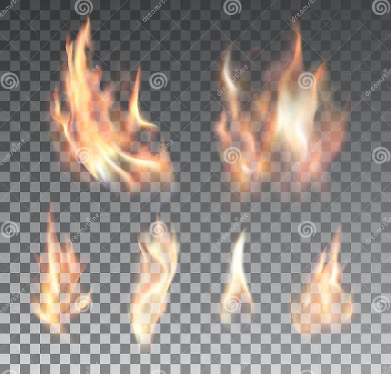 Set of Realistic Fire Flames on Transparent Stock Vector - Illustration ...