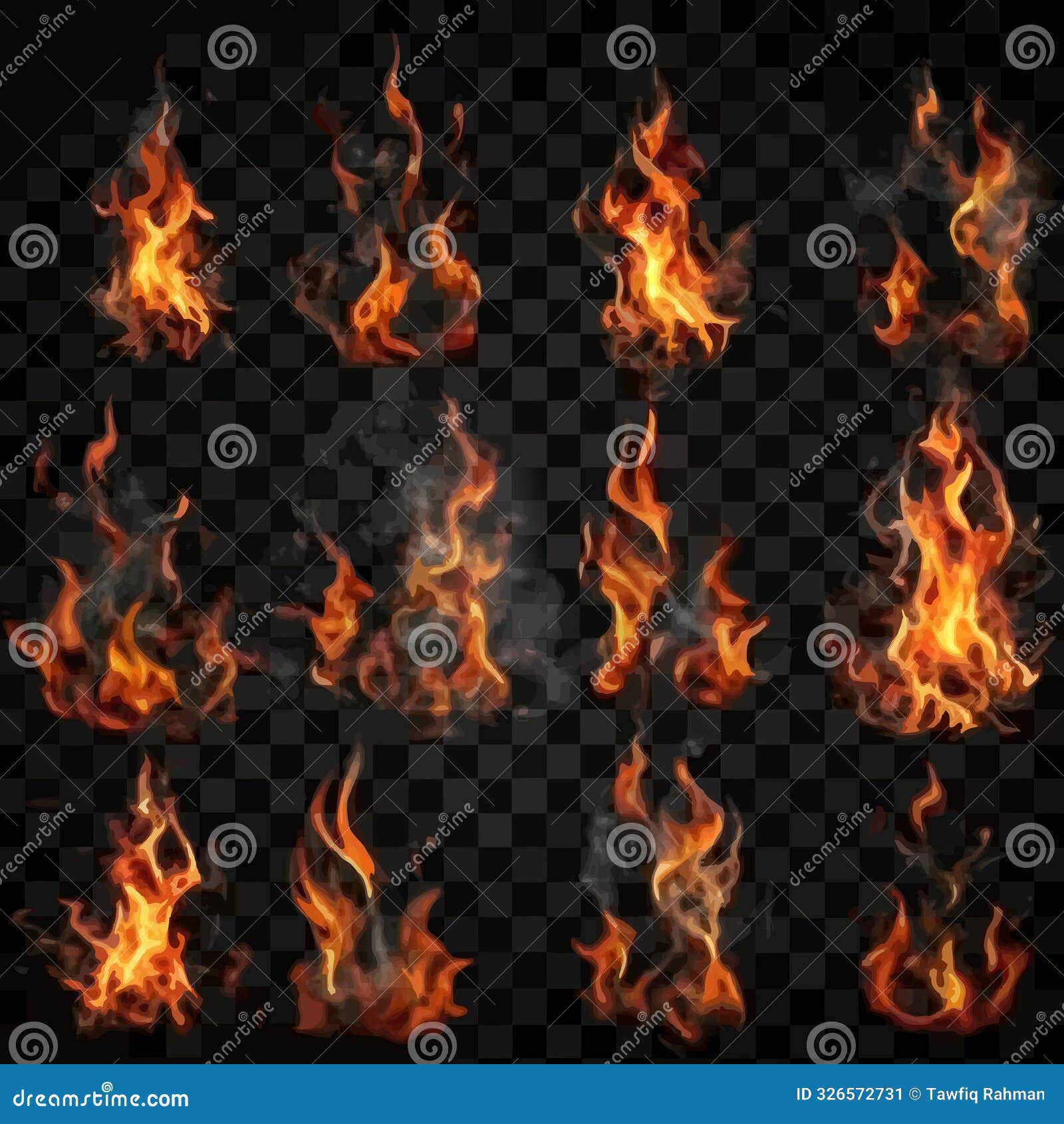 Set of Realistic Fire Flames in Vector Illustration Stock Illustration ...