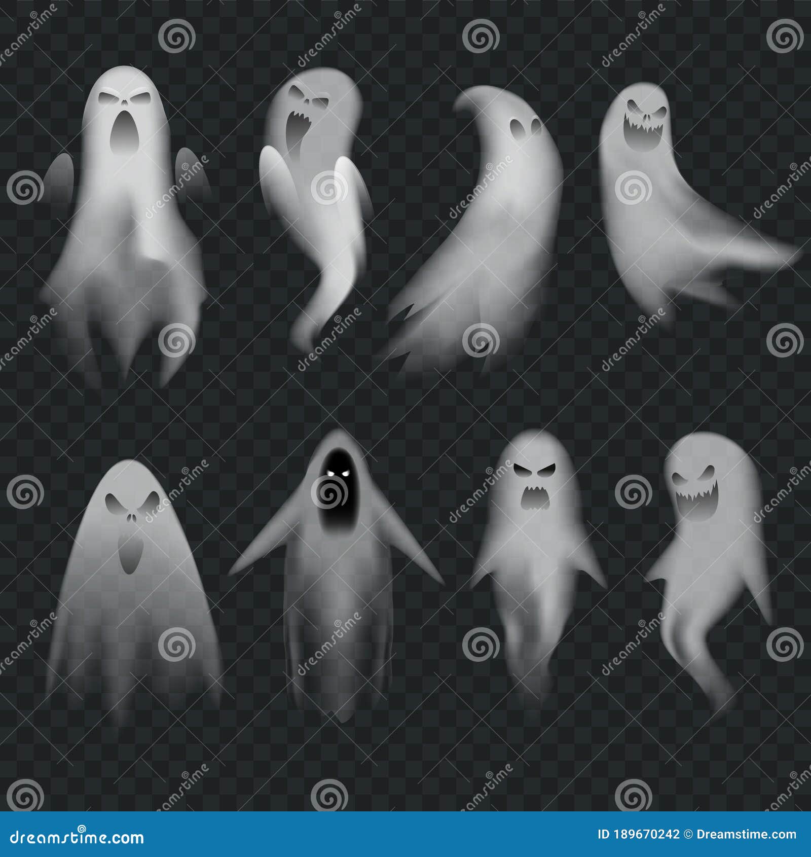 Set of Realistic Ghosts Isolated Stock Vector - Illustration of graphic ...
