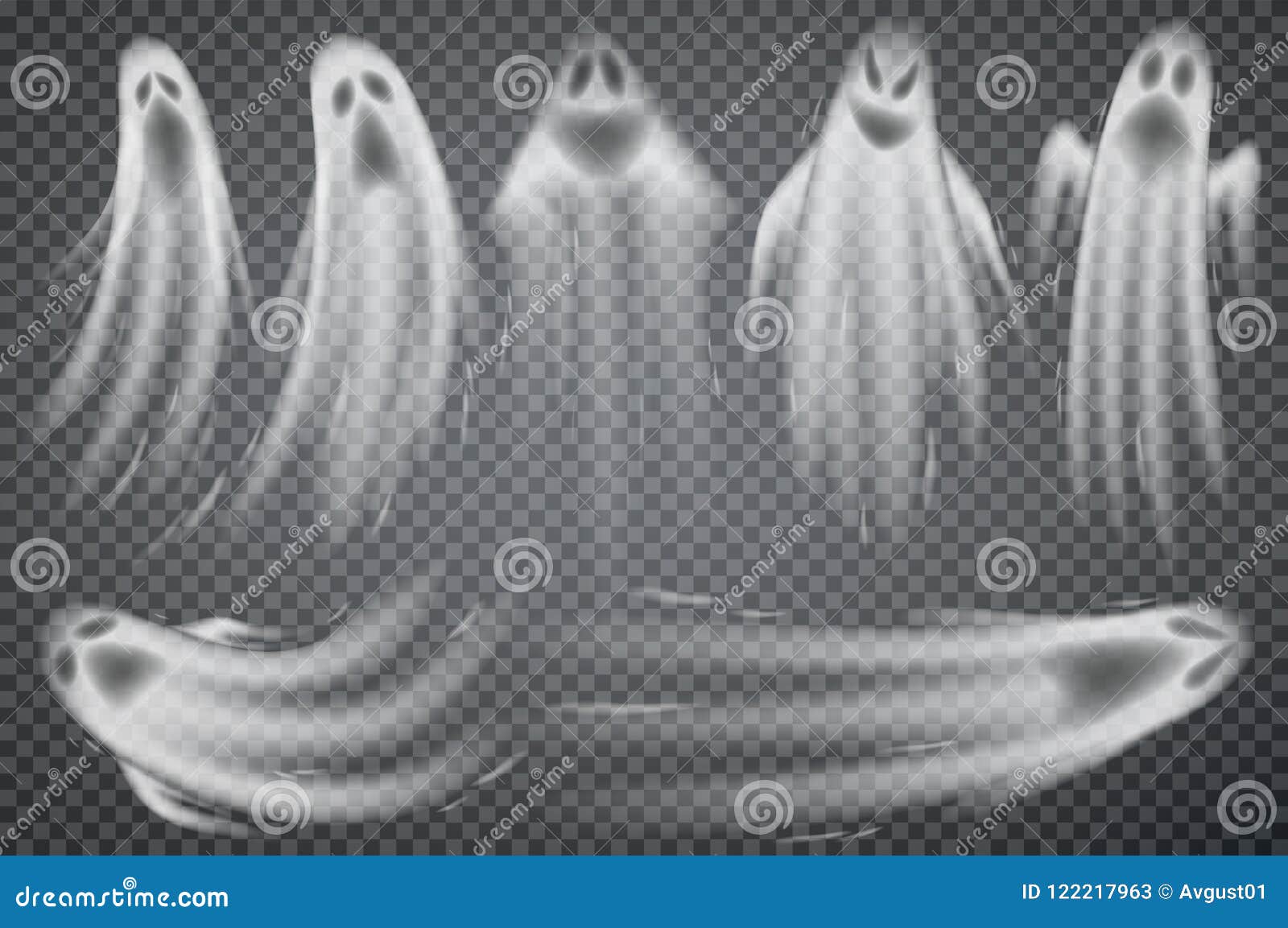 Set of Realistic Ghosts Isolated on Transparent Background Stock Vector ...