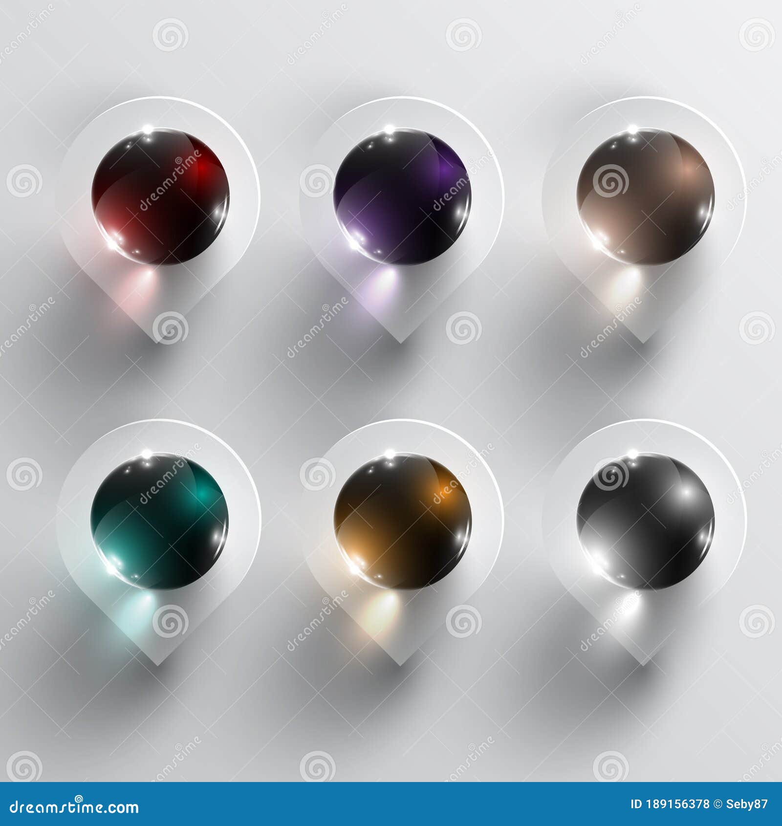 A Set of Realistic Glass Pin Stock Vector - Illustration of blue, mark ...