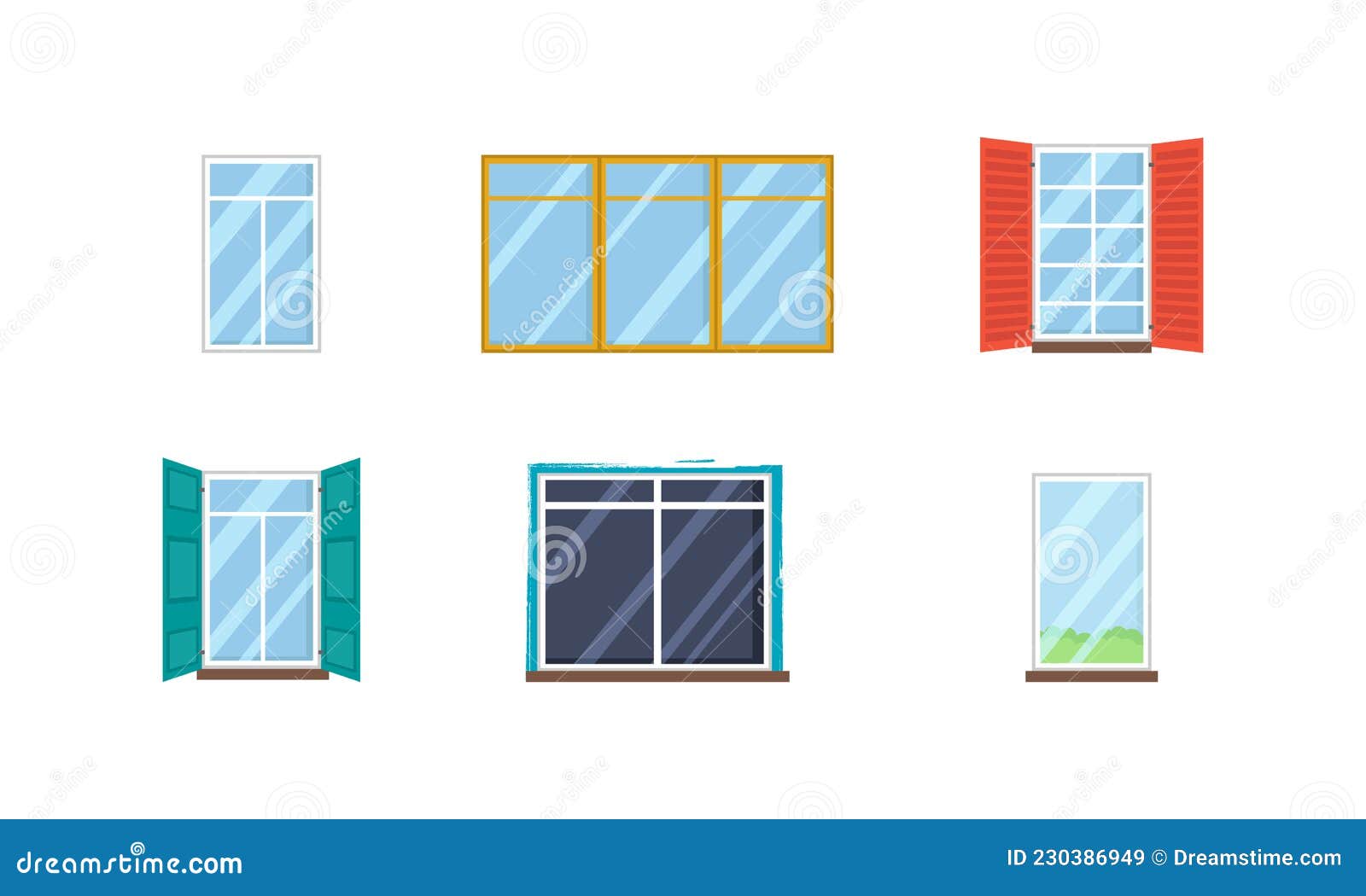 Set of Realistic Glass Transparent Plastic Windows with Window Sills ...