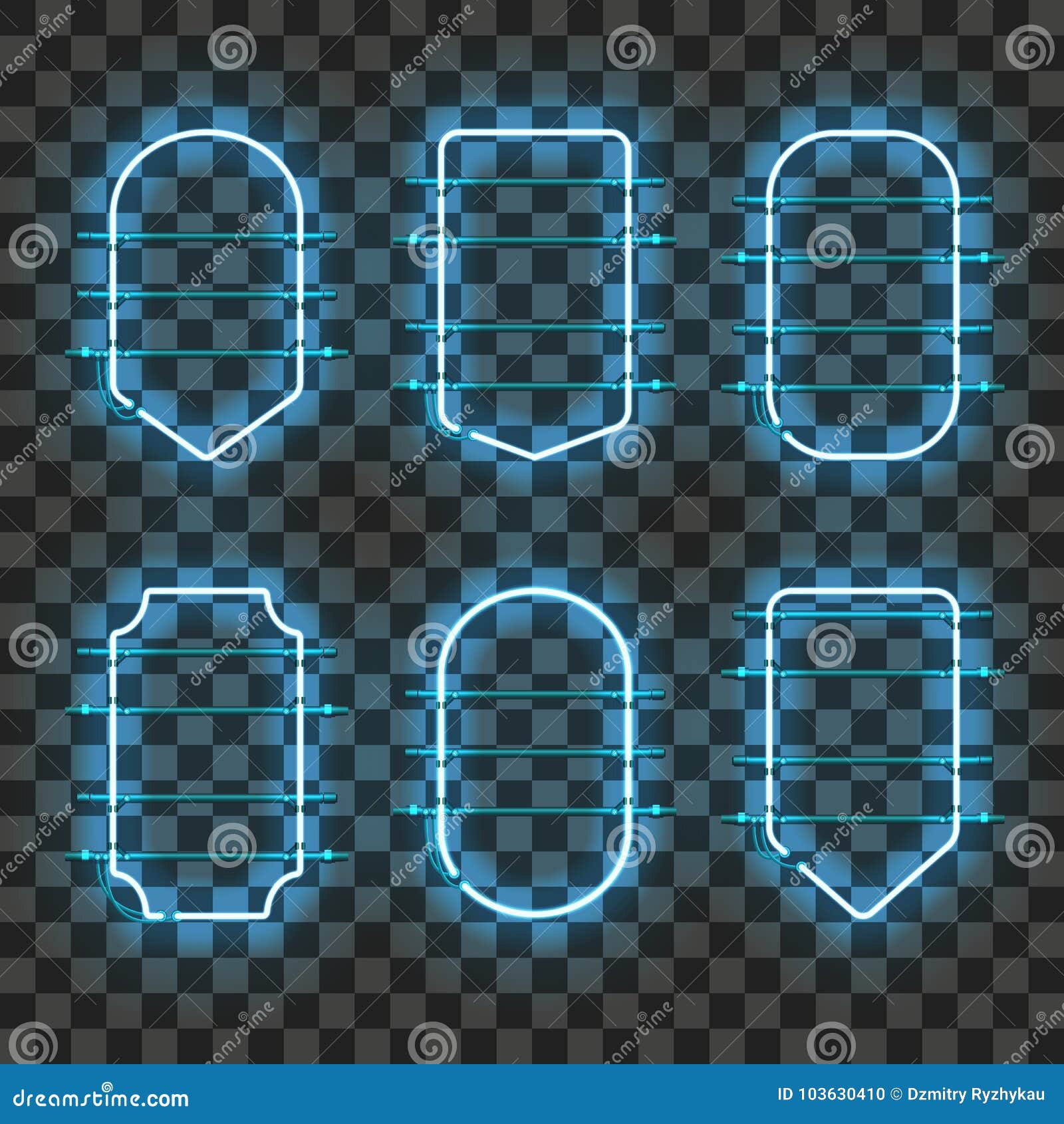 Set of Realistic Glowing Blue Neon Frames Stock Vector - Illustration ...