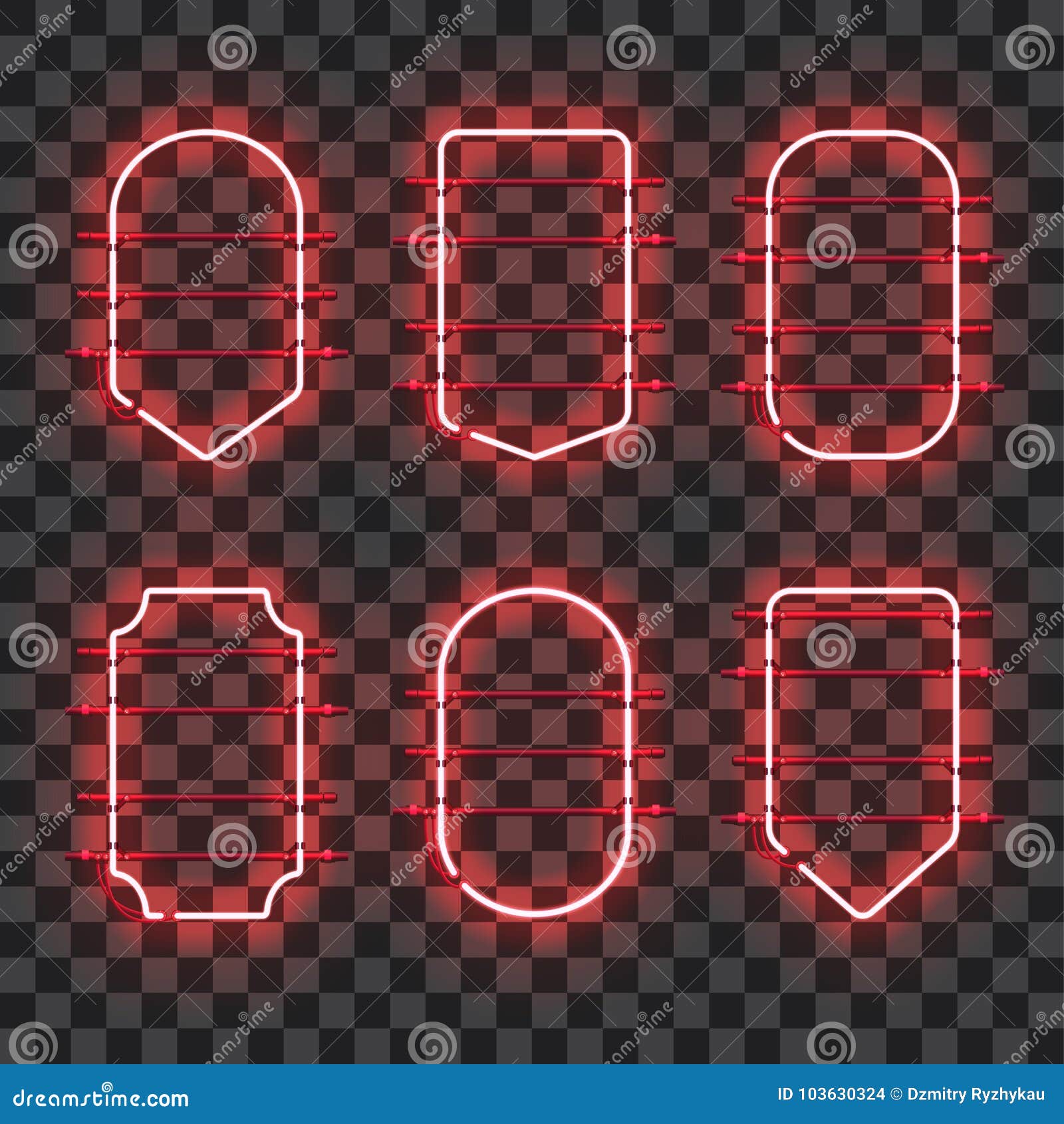 Set of Realistic Glowing Red Neon Frames Stock Vector - Illustration of ...