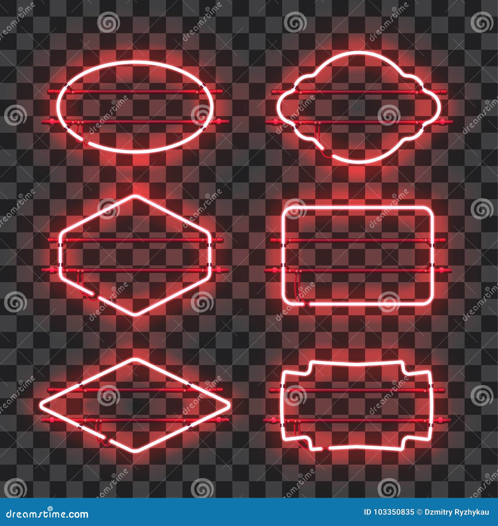Set of Realistic Glowing Red Neon Frames Stock Vector - Illustration of ...