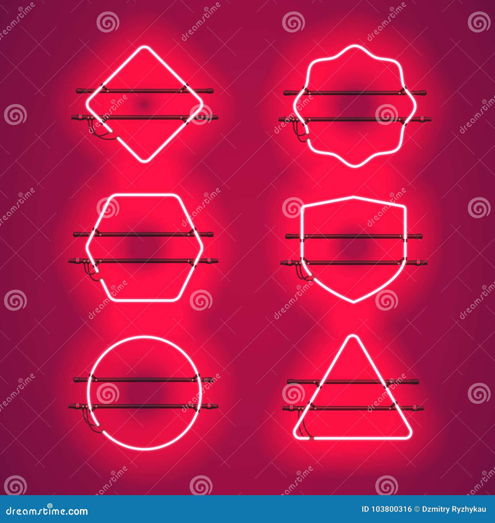 Set of Realistic Glowing Red Neon Frames Stock Vector - Illustration of ...