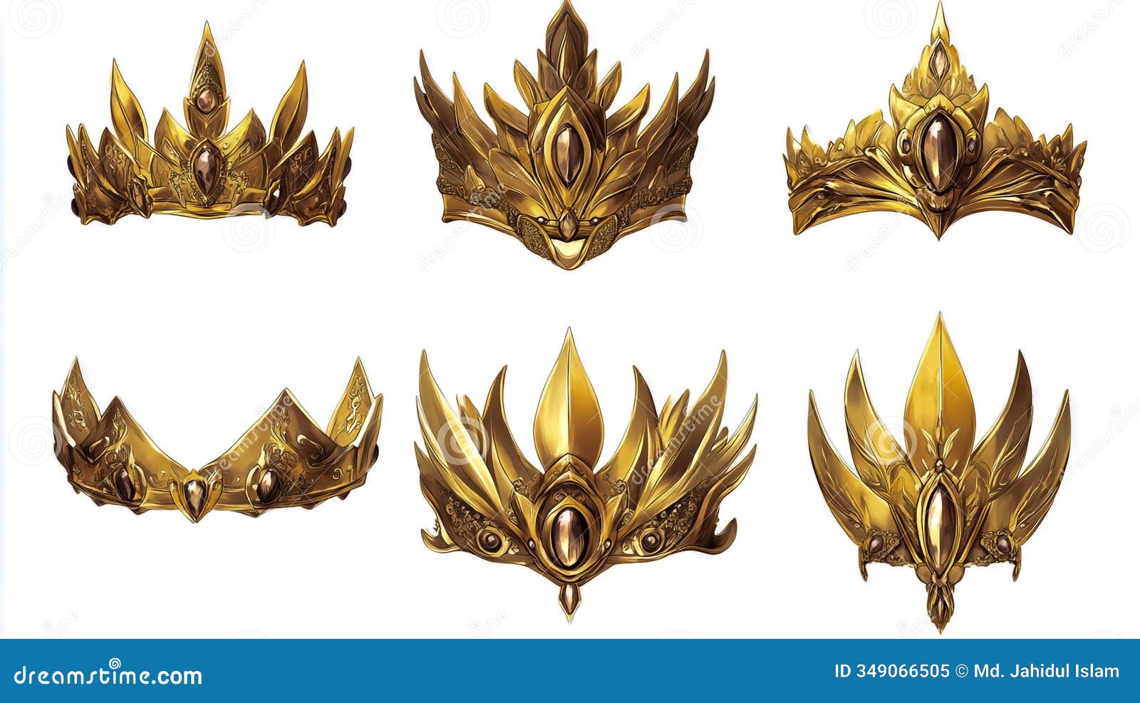 A Set of Realistic Golden Crowns Displayed. Stock Illustration ...