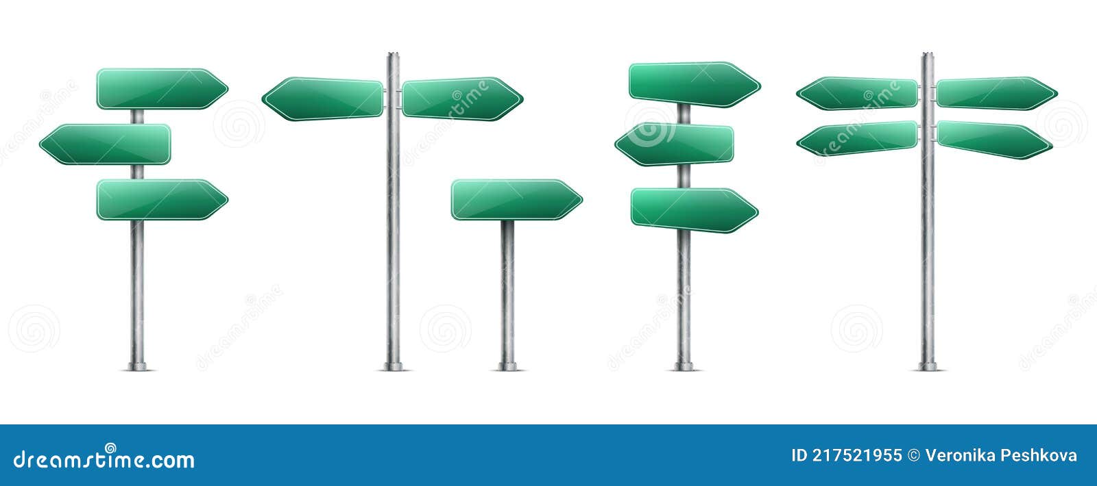 Set Realistic Green Road Signs. Isolated on White Background Stock ...