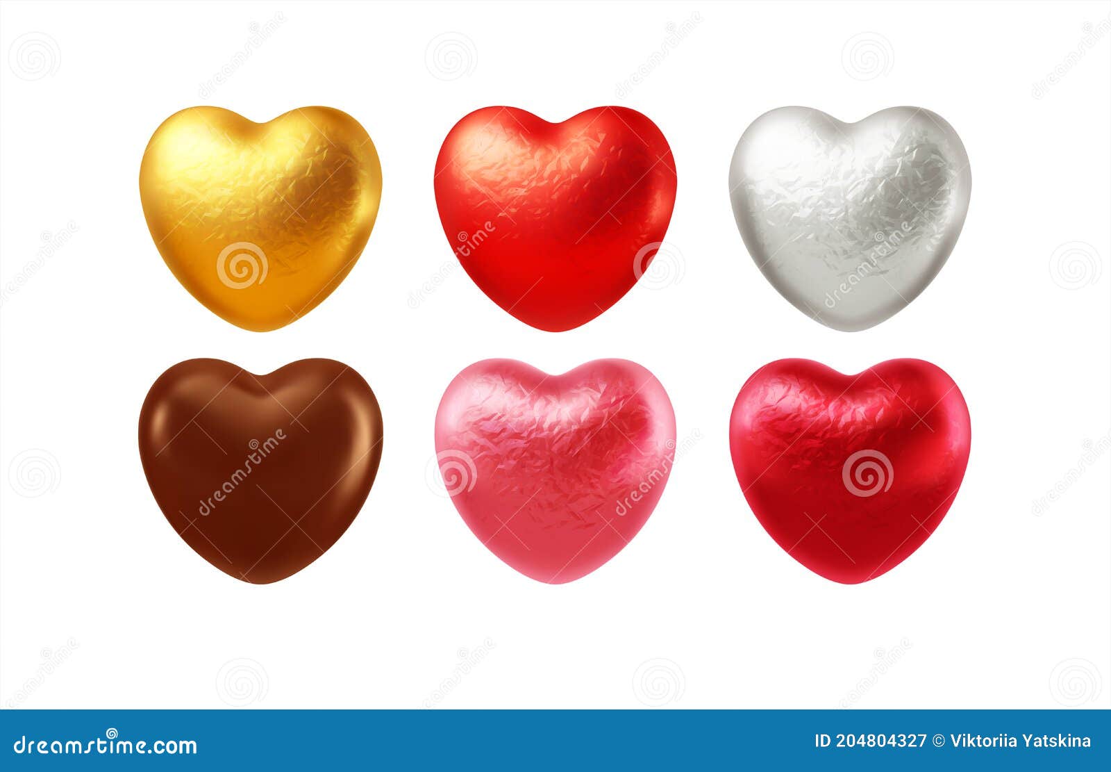 Set of Realistic Heart Shaped Chocolates Wrapped in Foil Candy Wrapper ...
