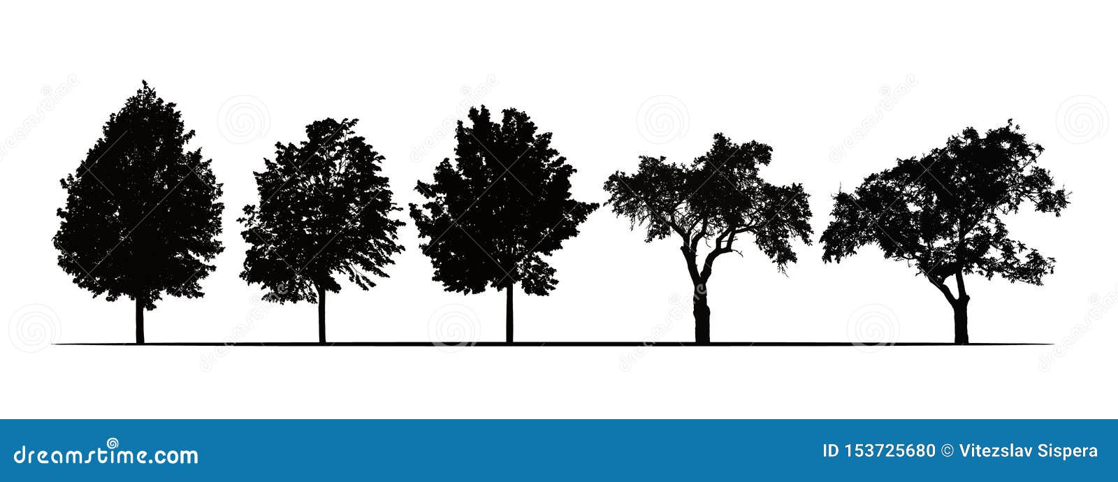 Set Realistic Illustrations of Silhouettes of Fruit Trees - Linden ...