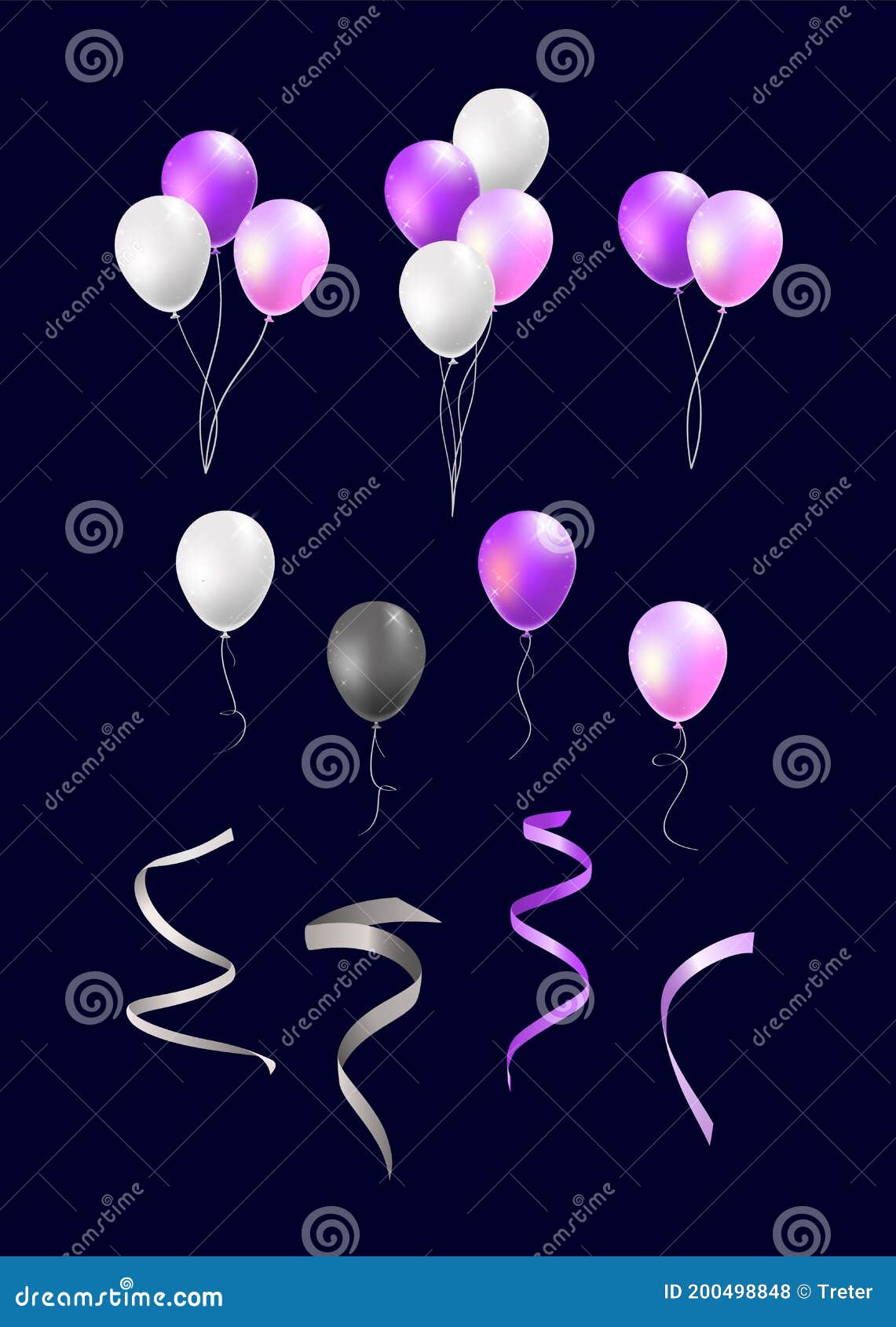 Set of Realistic Isolated Colorful Party Elements on Black Background ...