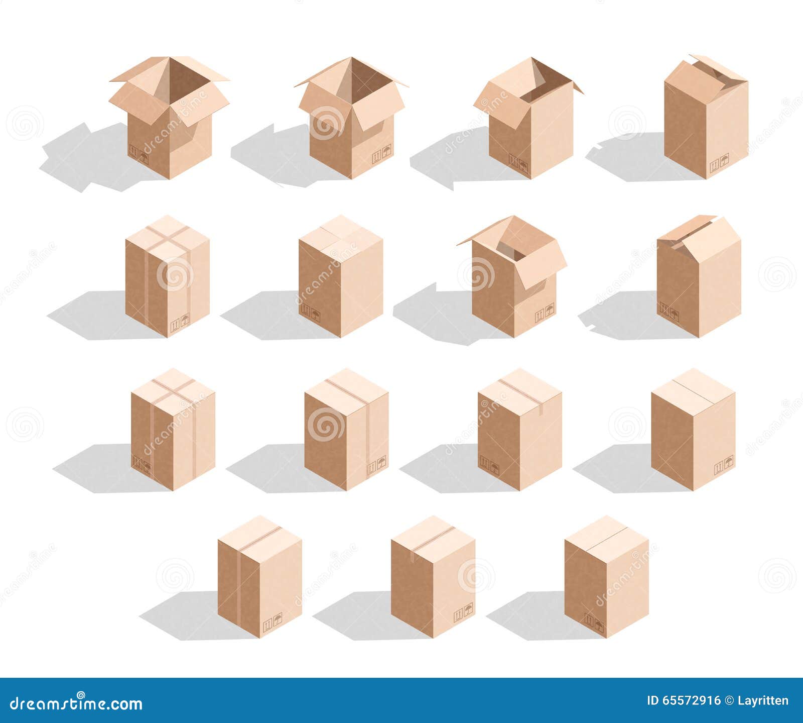 Set of 15 Realistic Isometric Cardboard Boxes with Texture Stock Vector ...