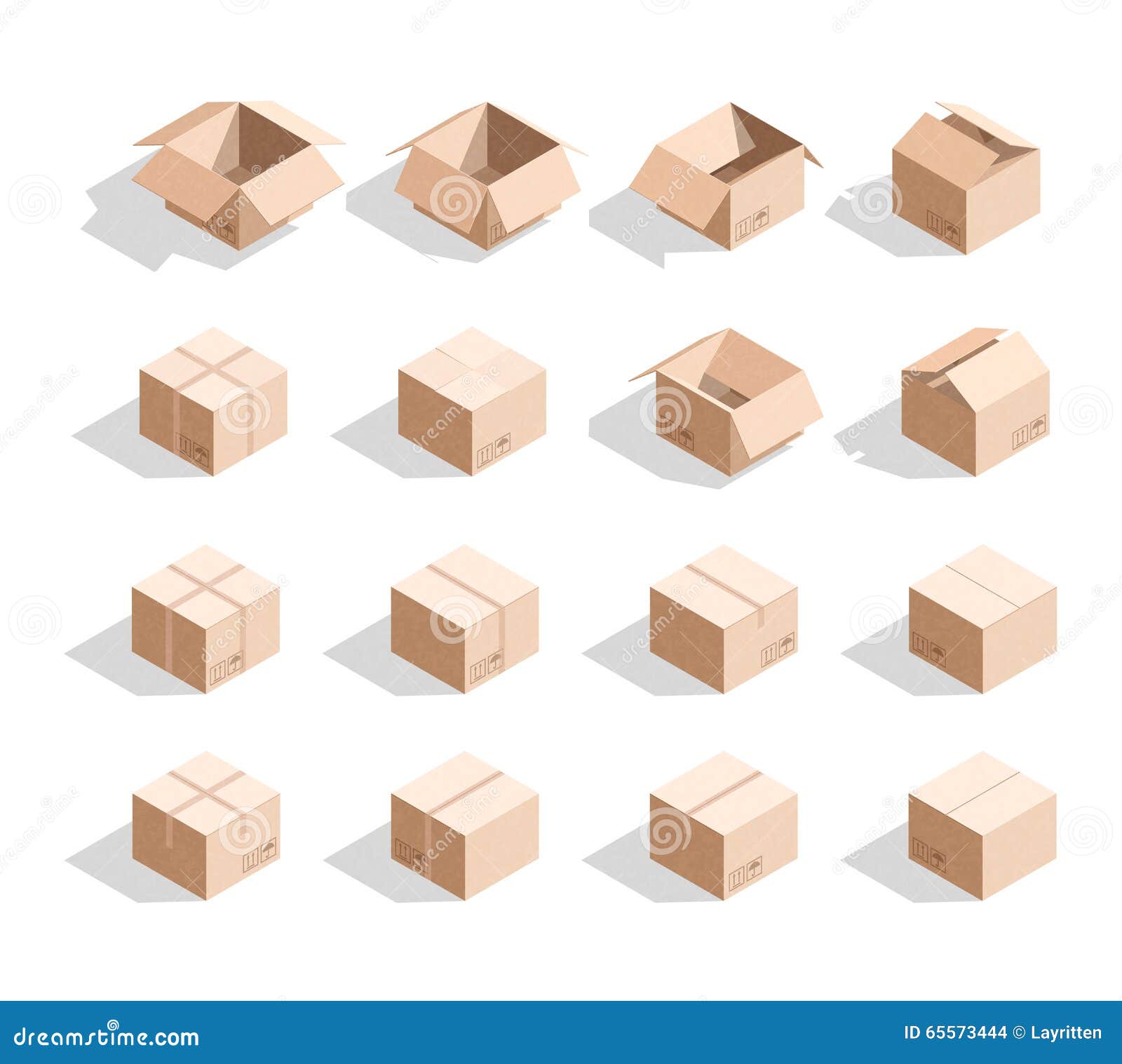 Set Of 16 Realistic Isometric Cardboard Boxes With Texture Stock Vector ...