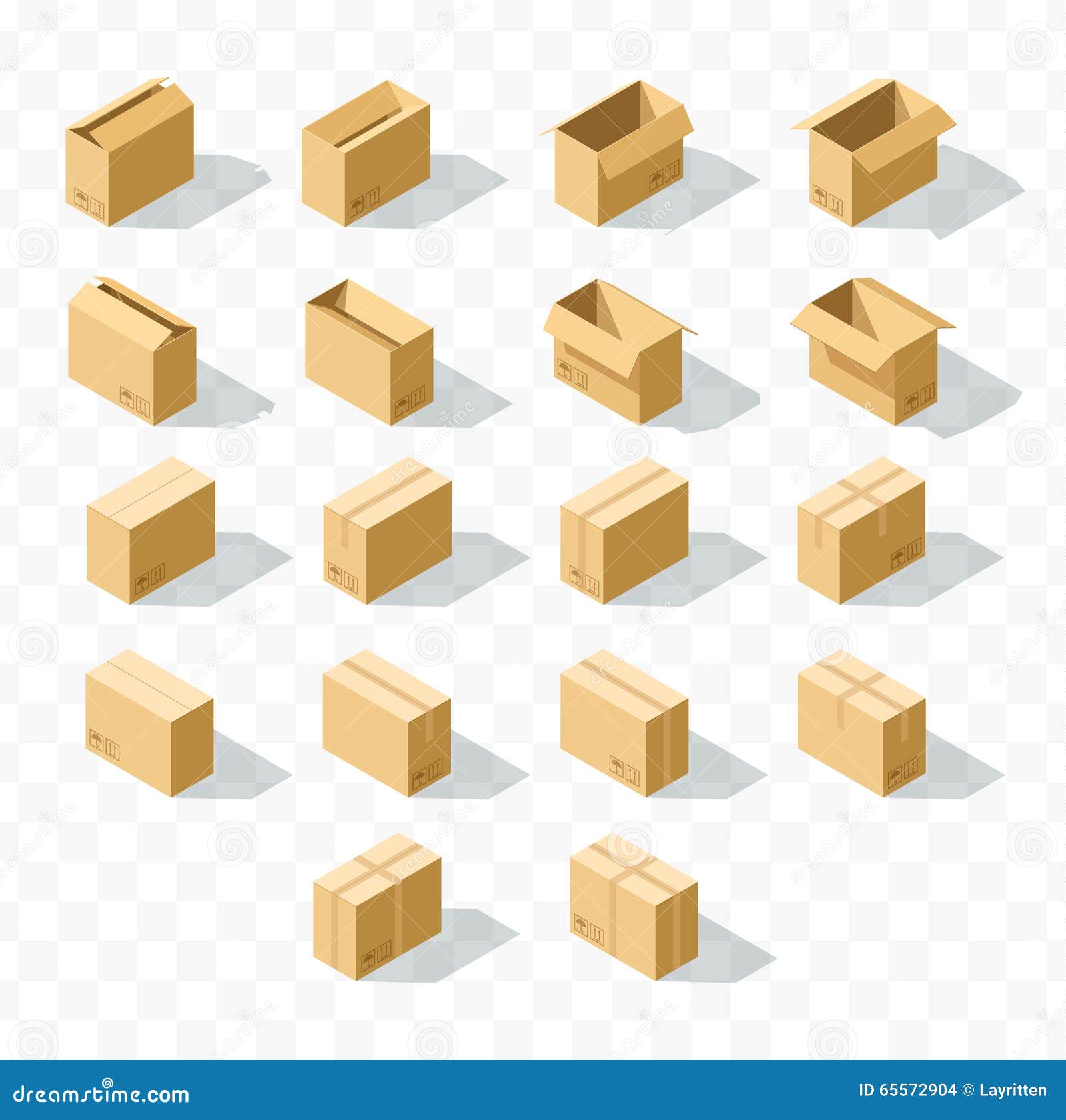 Set of 18 Realistic Isometric Cardboard Boxes with Transparent Shadow ...