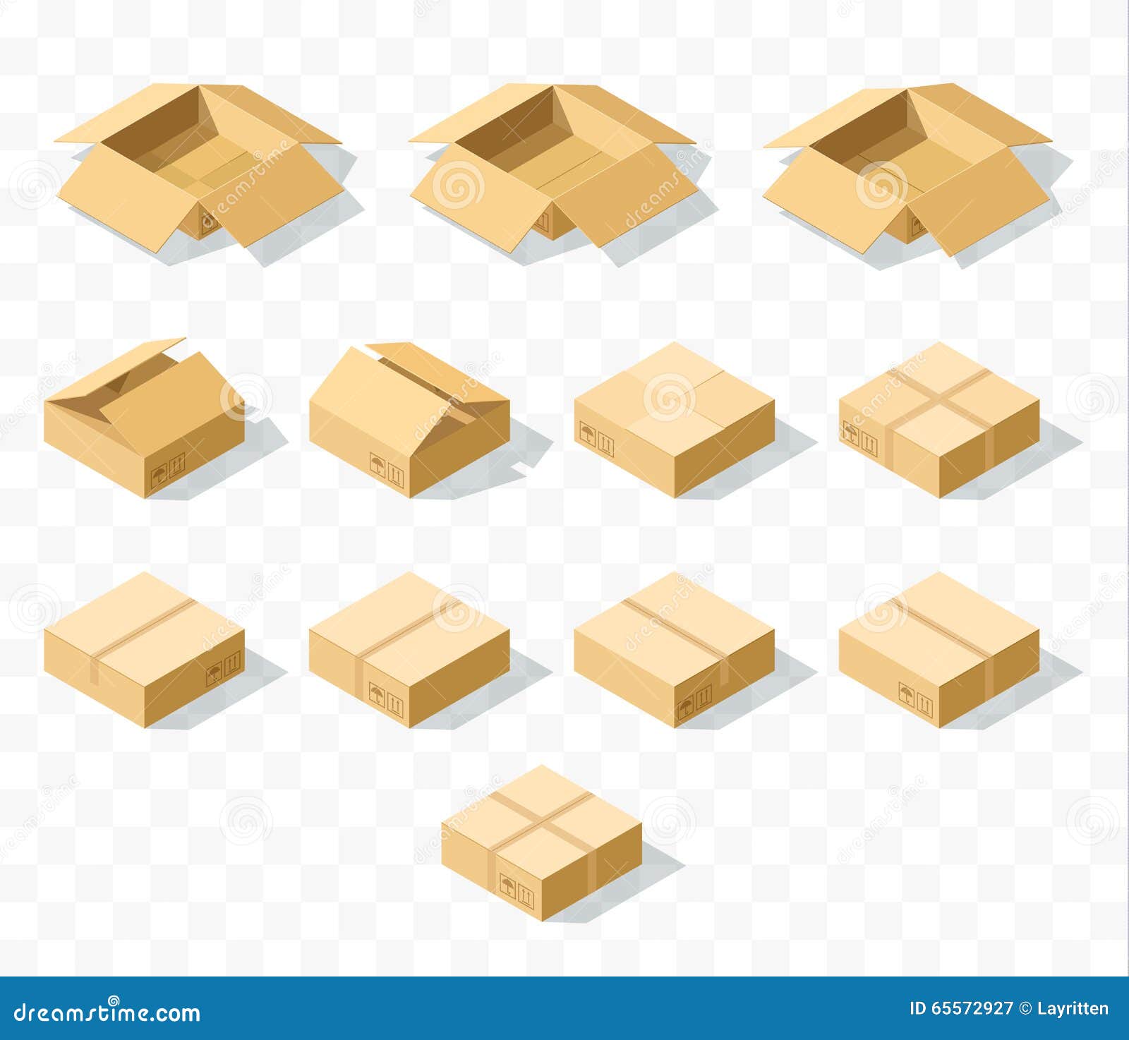 Set of 12 Realistic Isometric Cardboard Boxes with Transparent Shadow ...