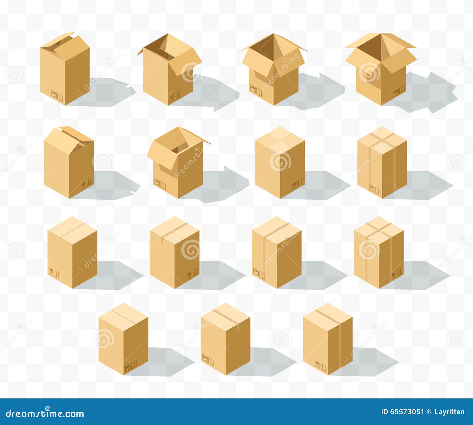 Set of 15 Realistic Isometric Cardboard Boxes with Transparent Shadow ...