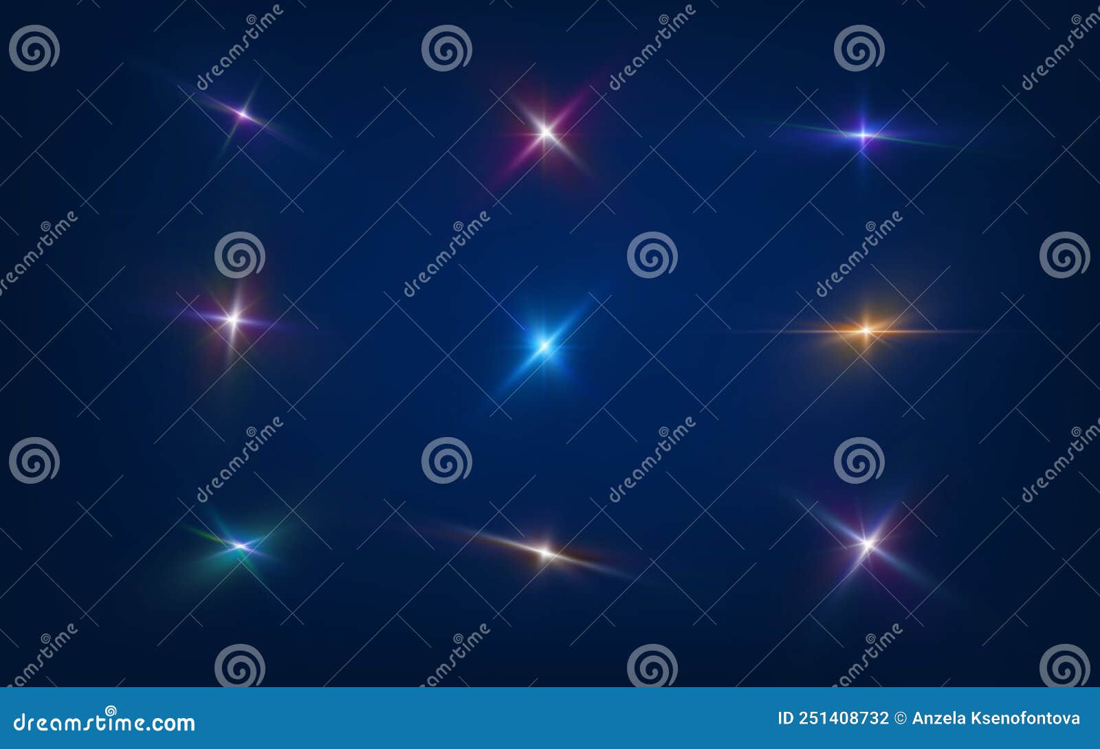 Set of Realistic Light Glare, Highlight. Collection of Beautiful Bright ...