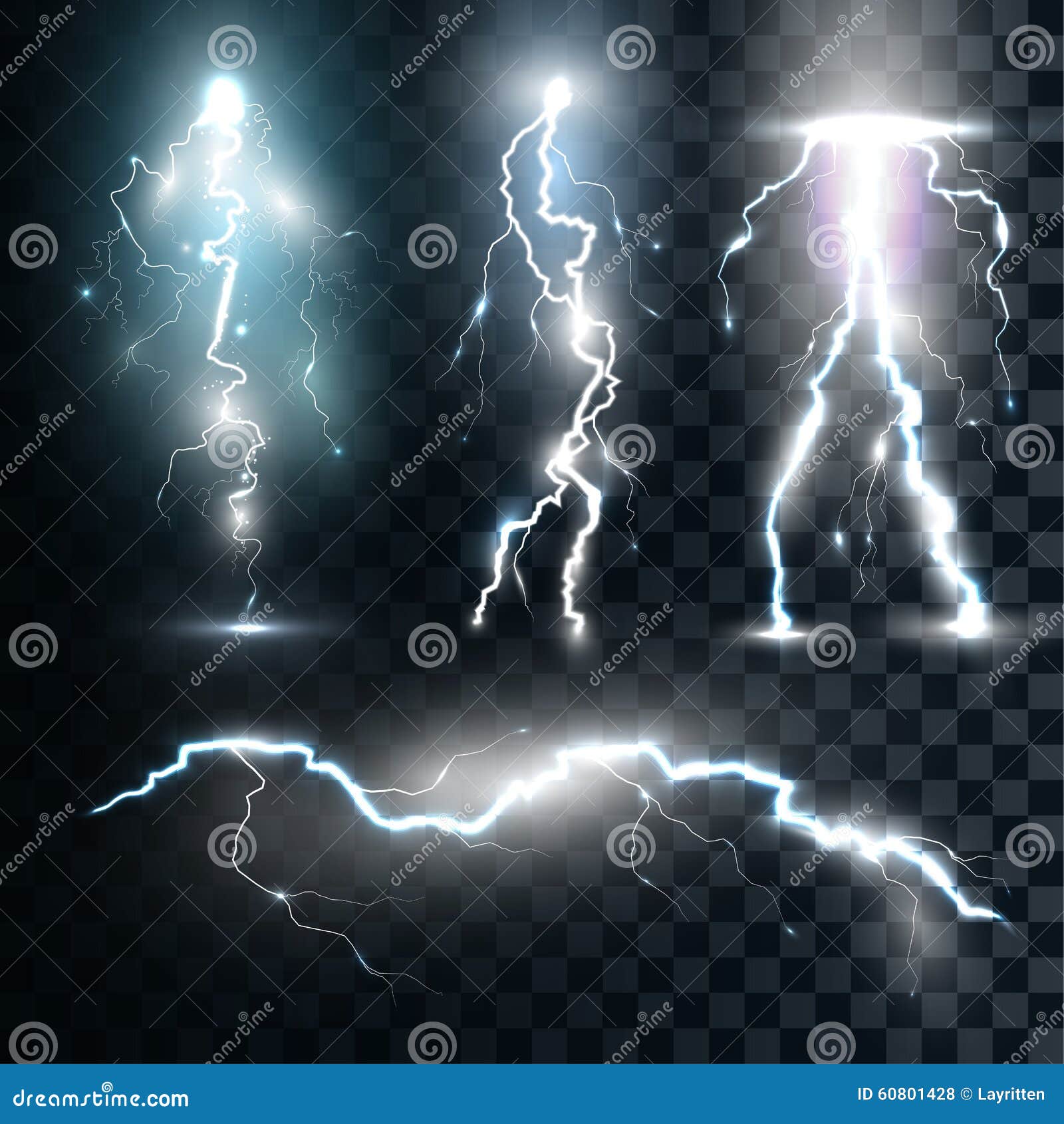 Set Realistic Lightnings with Transparency for Design Stock Vector ...