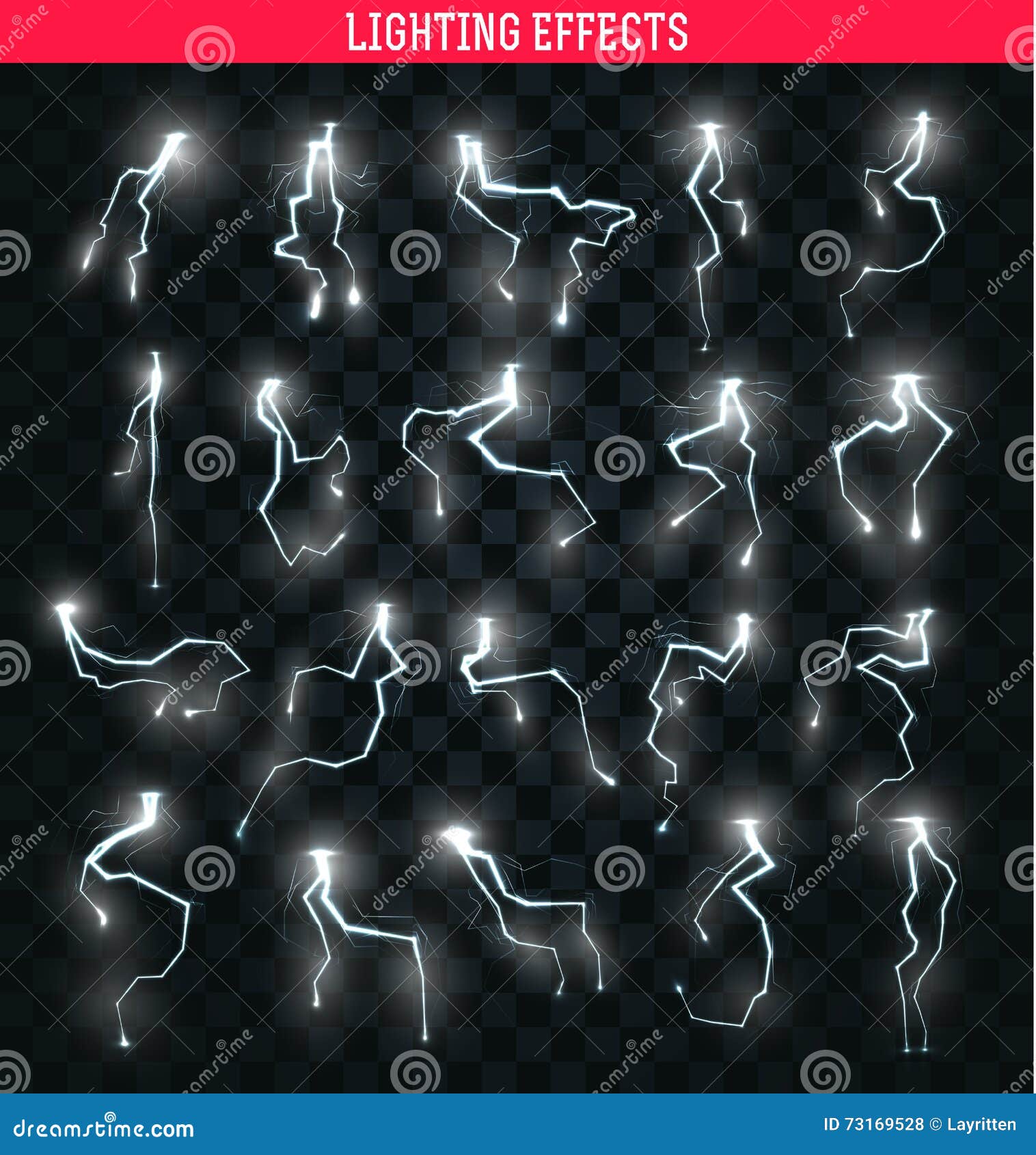 Set of the Realistic Lightnings with Transparency for Design. Stock ...